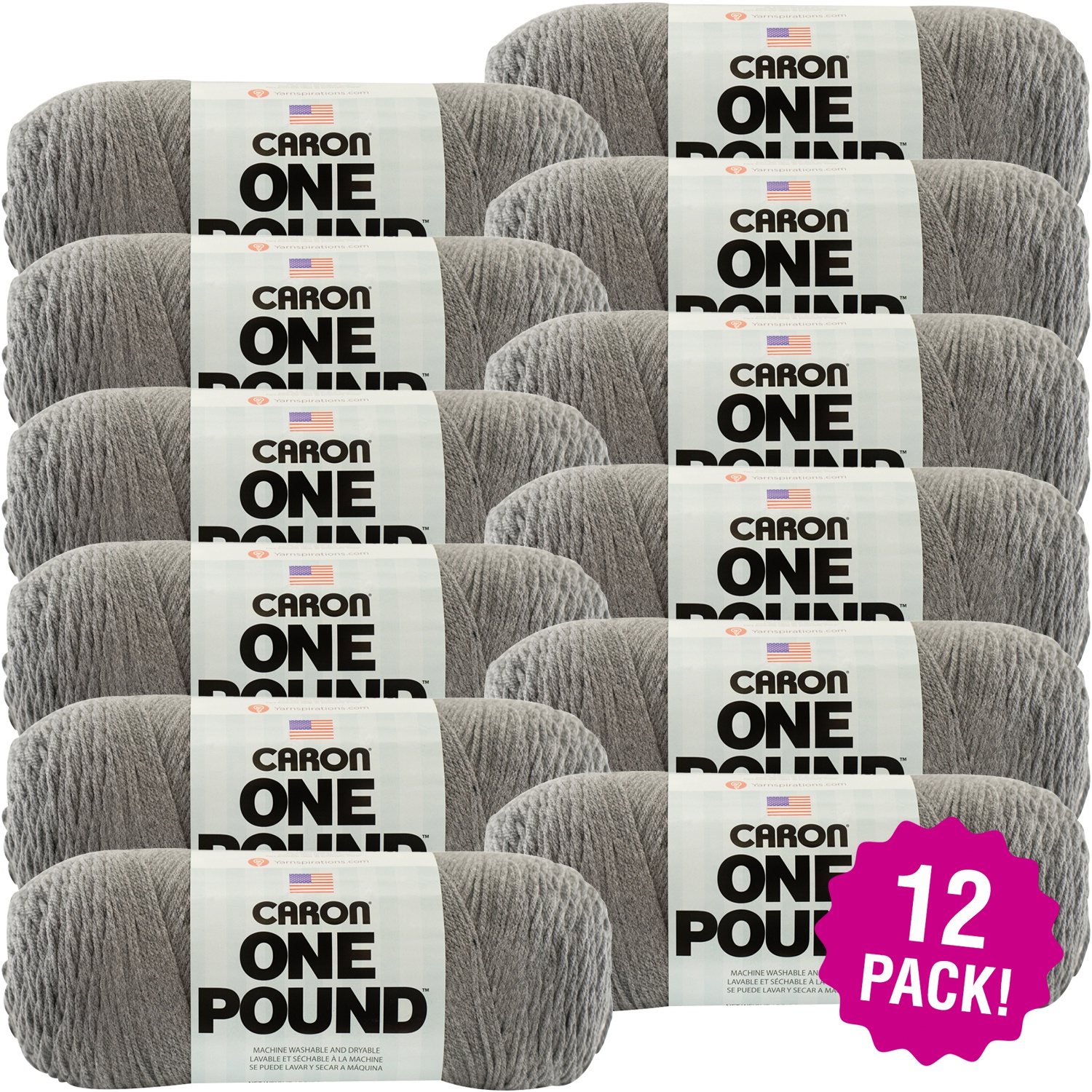 Caron One Pound Yarn - Medium Grey Mix, Multipack of 12 - Walmart.com