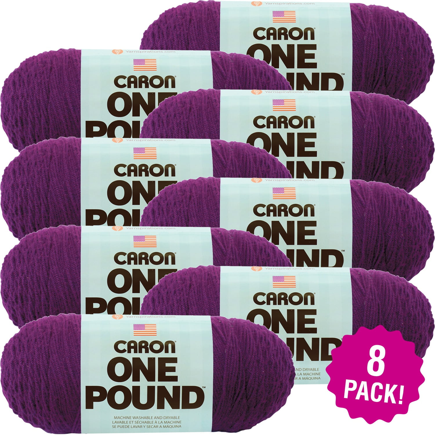 Caron One Pound Yarn, Purple, Multipack of 8, 100% Acrylic, Medium ...
