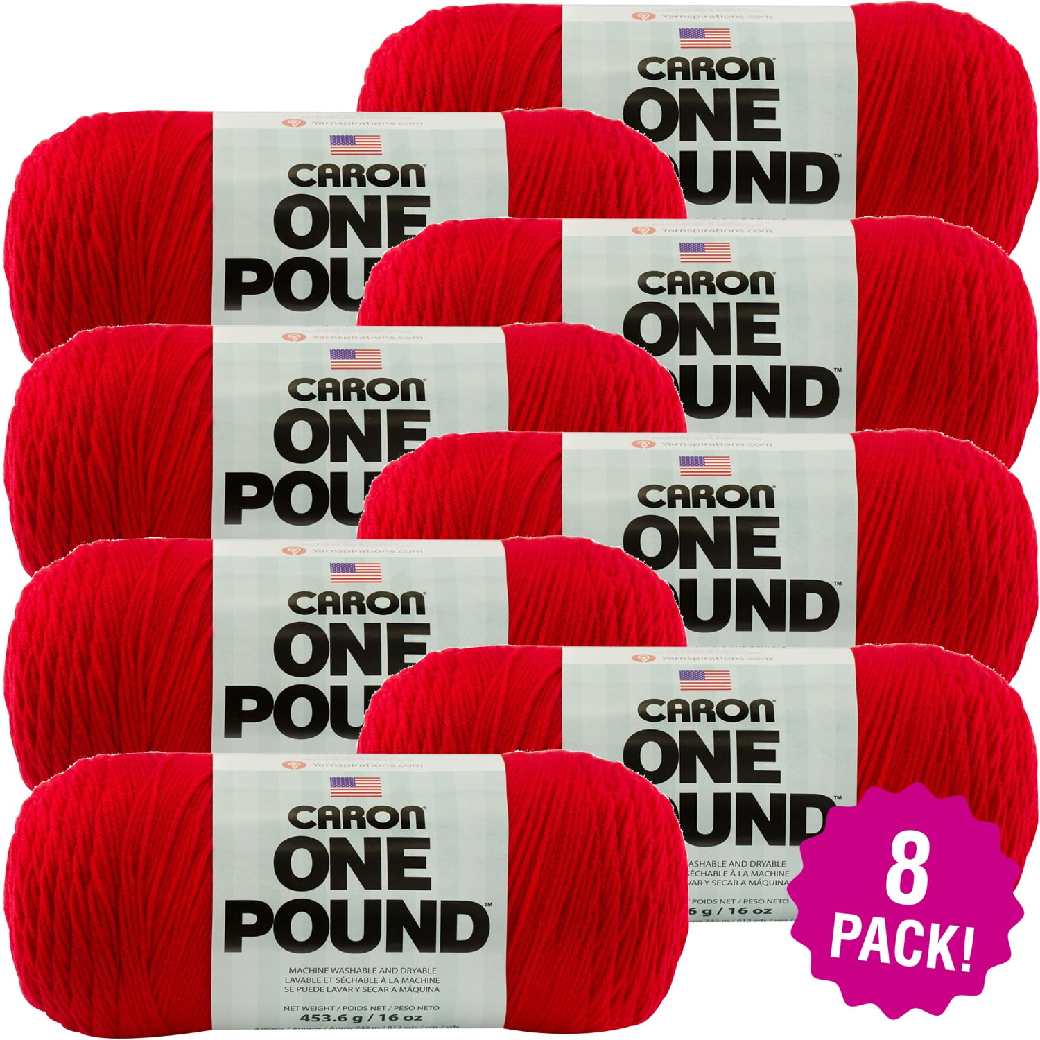 Caron One Pound Yarn, Scarlet, Multipack of 8, Medium Weight Acrylic ...