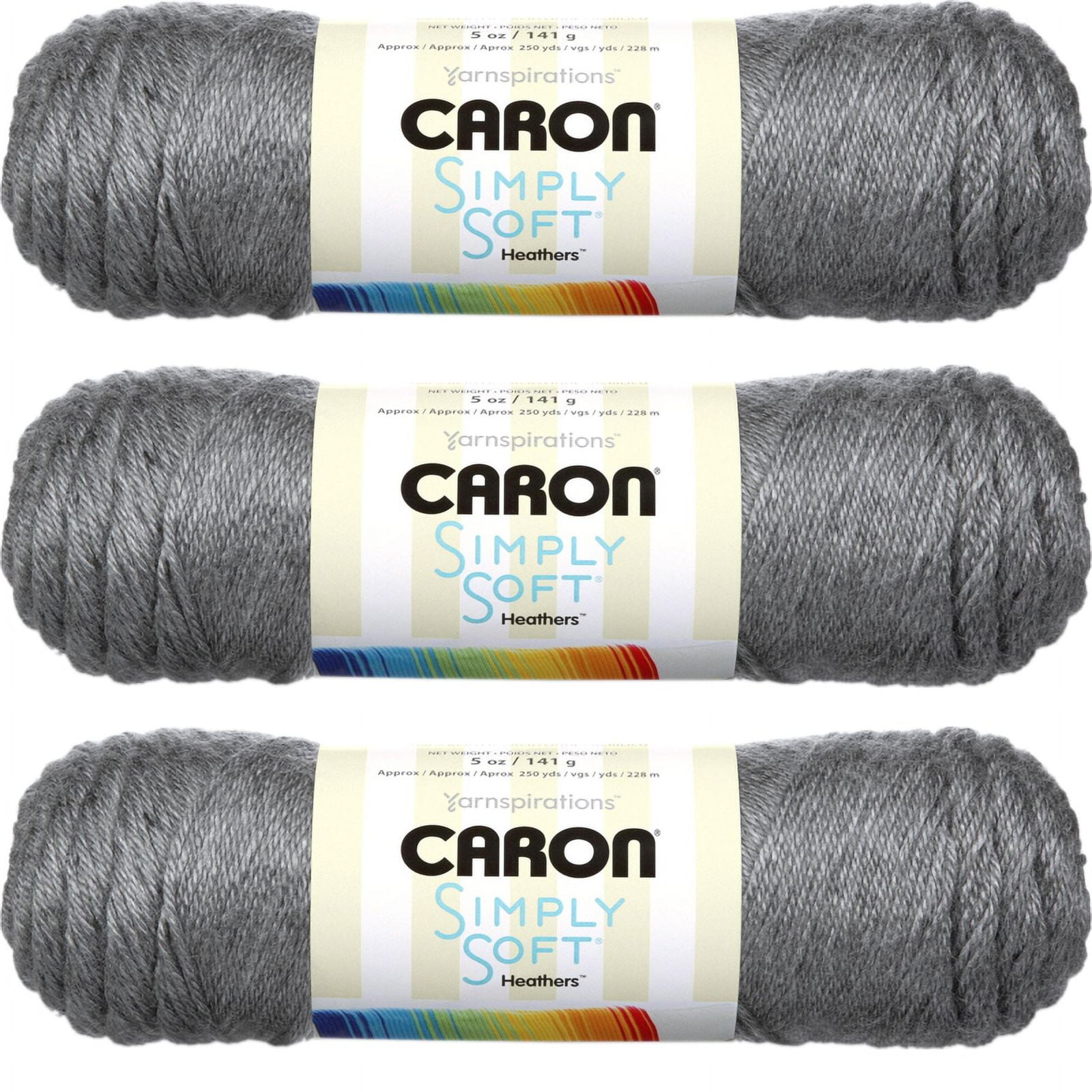Caron Simply Soft Heathers Yarn-Grey Heather, 1 Pack of 3 Pieces ...