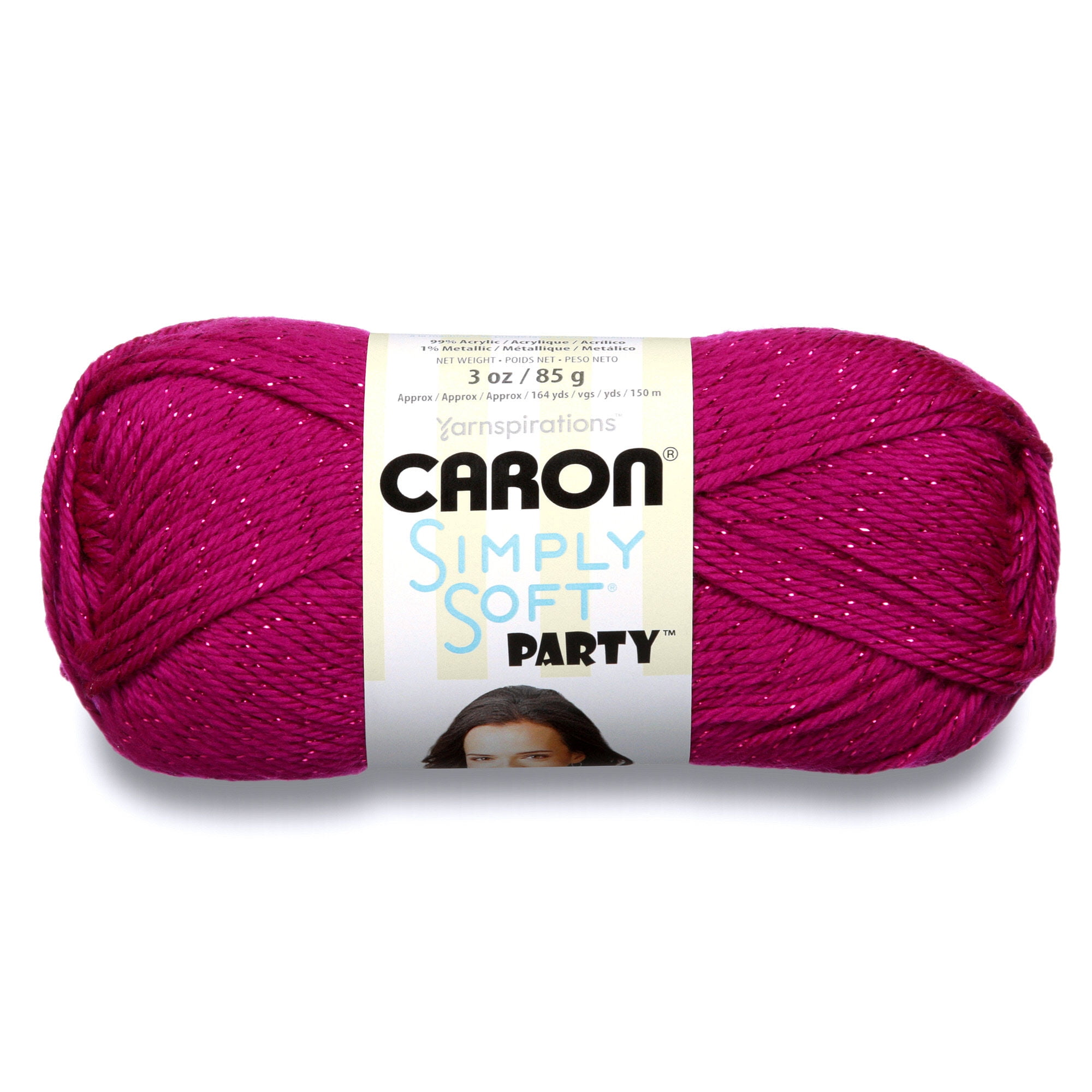 Caron Simply Soft Party 4 Medium Acrylic Yarn, Fuchsia Sparkle 3oz/85g ...