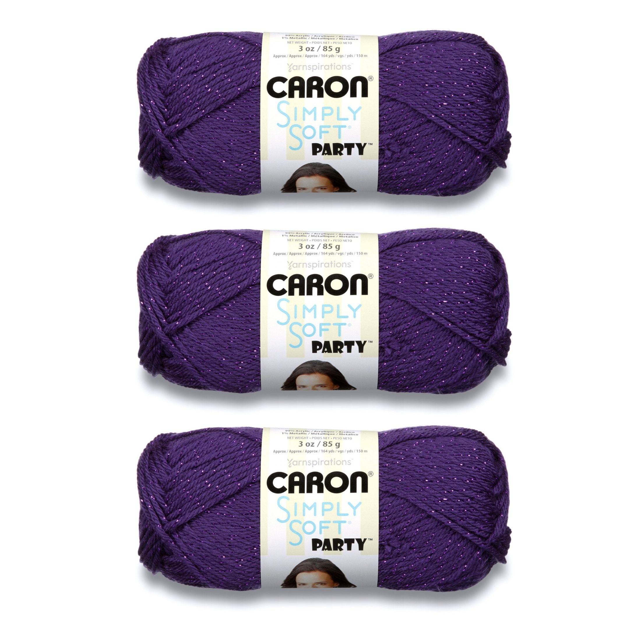 Caron® Simply Soft® Party™ #4 Medium Acrylic Yarn, Purple Sparkle 3oz ...