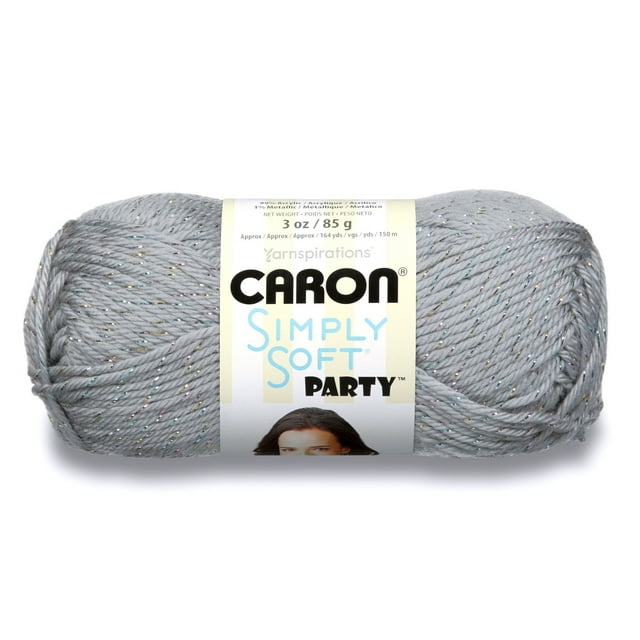 Caron Simply Soft Party 4 Medium Acrylic Yarn, Silver Sparkle 3oz/85g ...