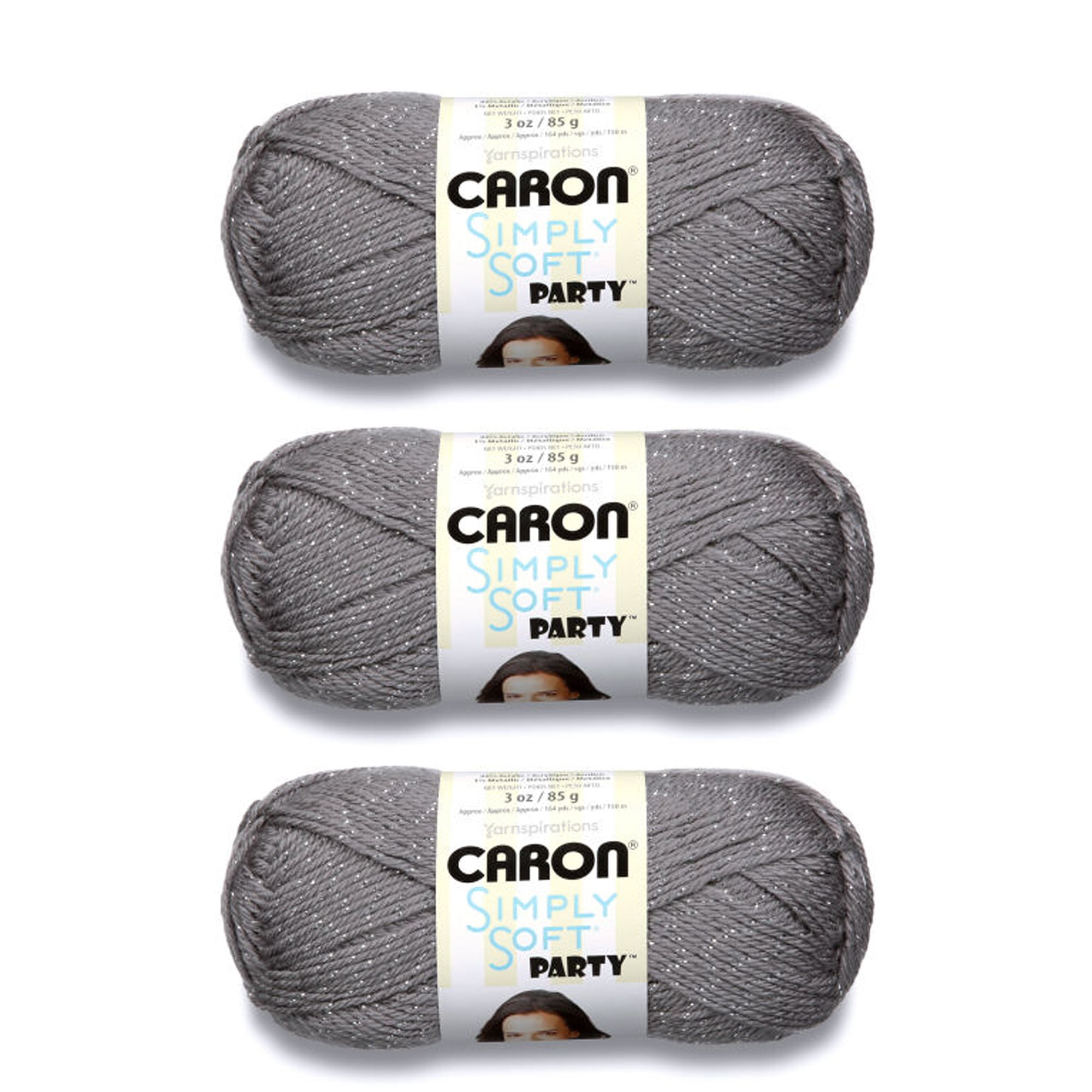 Caron Simply Soft Party Platinum Sparkle Yarn - 3 Pack of 85g/3oz ...