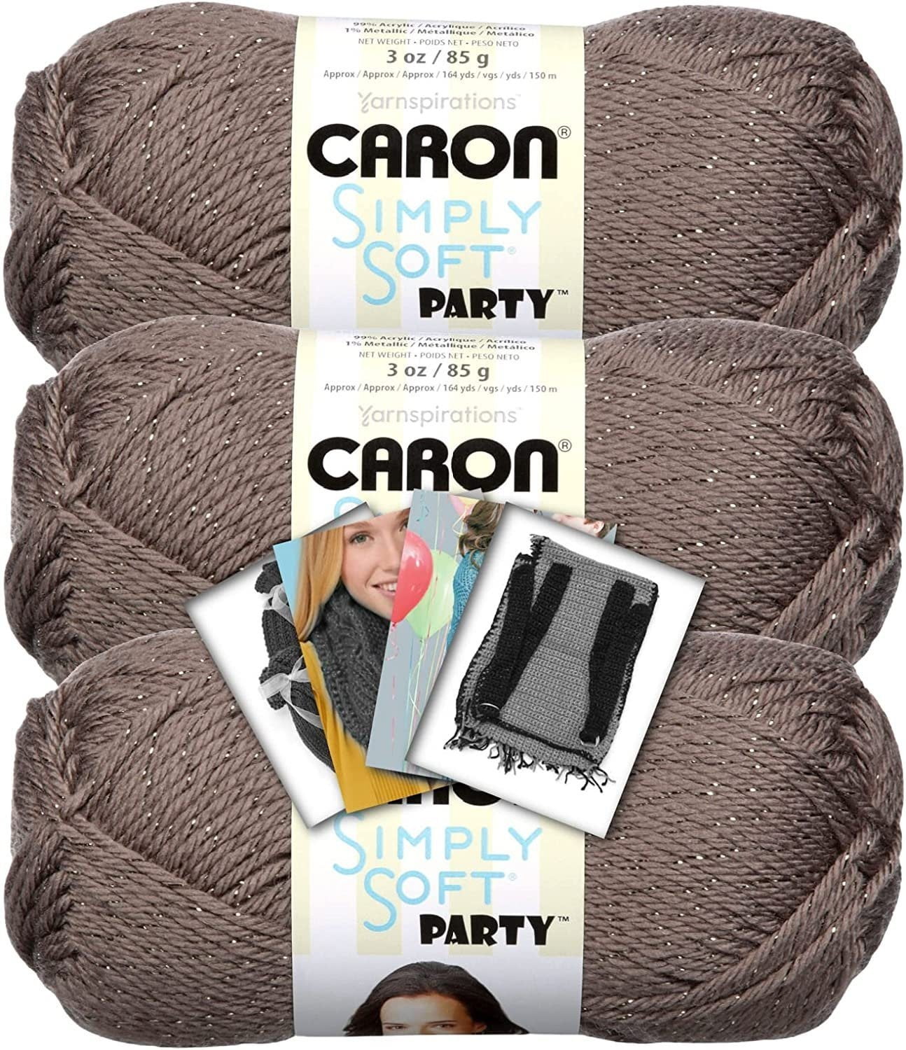 Caron Simply Soft Party Yarn - 3 Pack with Pattern Cards in Color ...