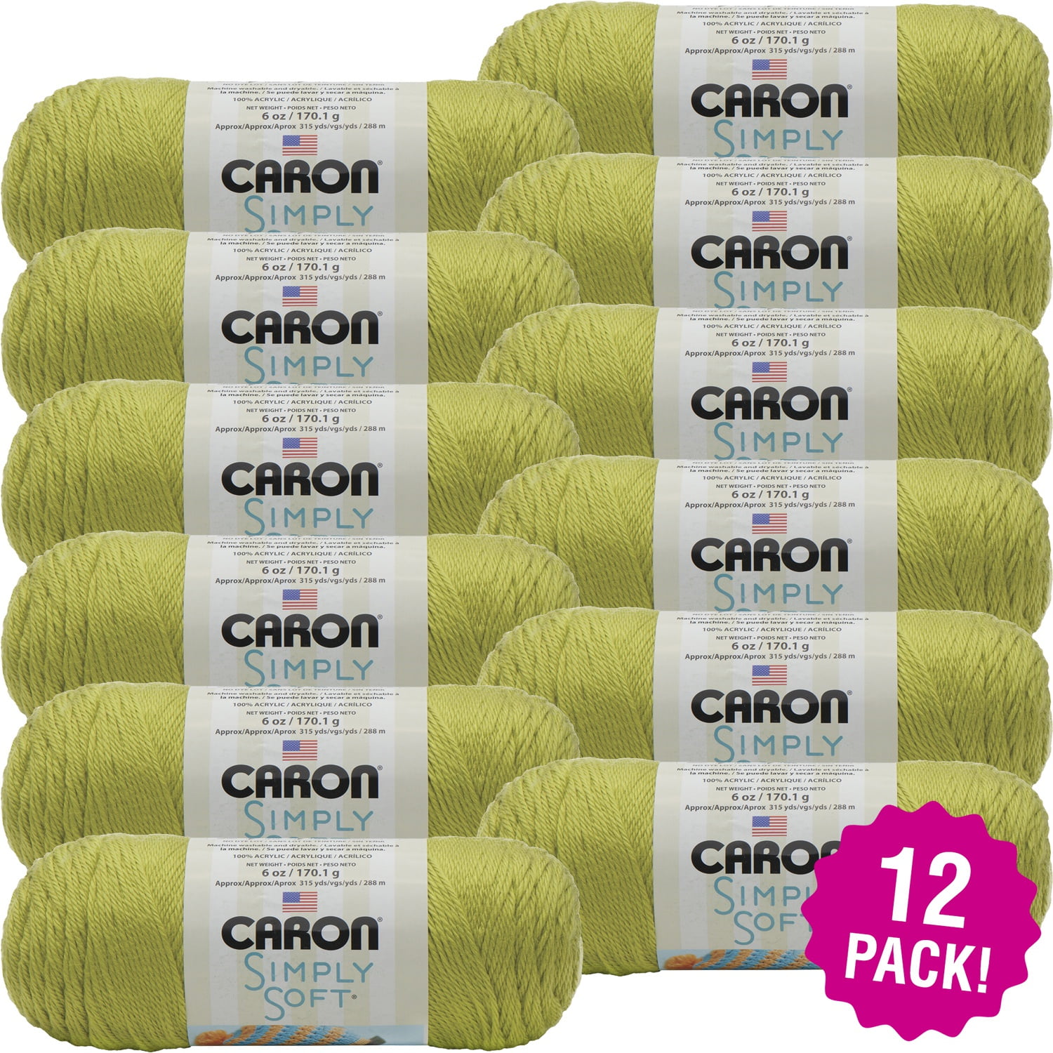 Caron Simply Soft Solids Yarn 12/Pk-Chartreuse - Walmart.com