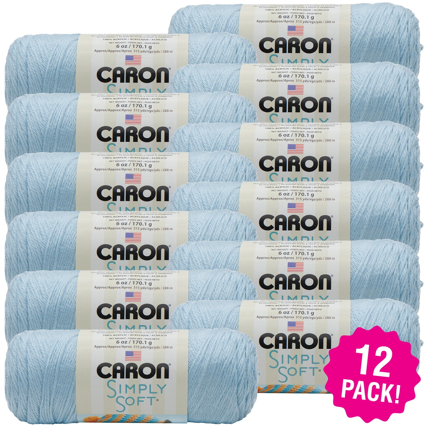 Caron Simply Soft Solids Yarn - Soft Blue, Multipack of 12 - Walmart.com