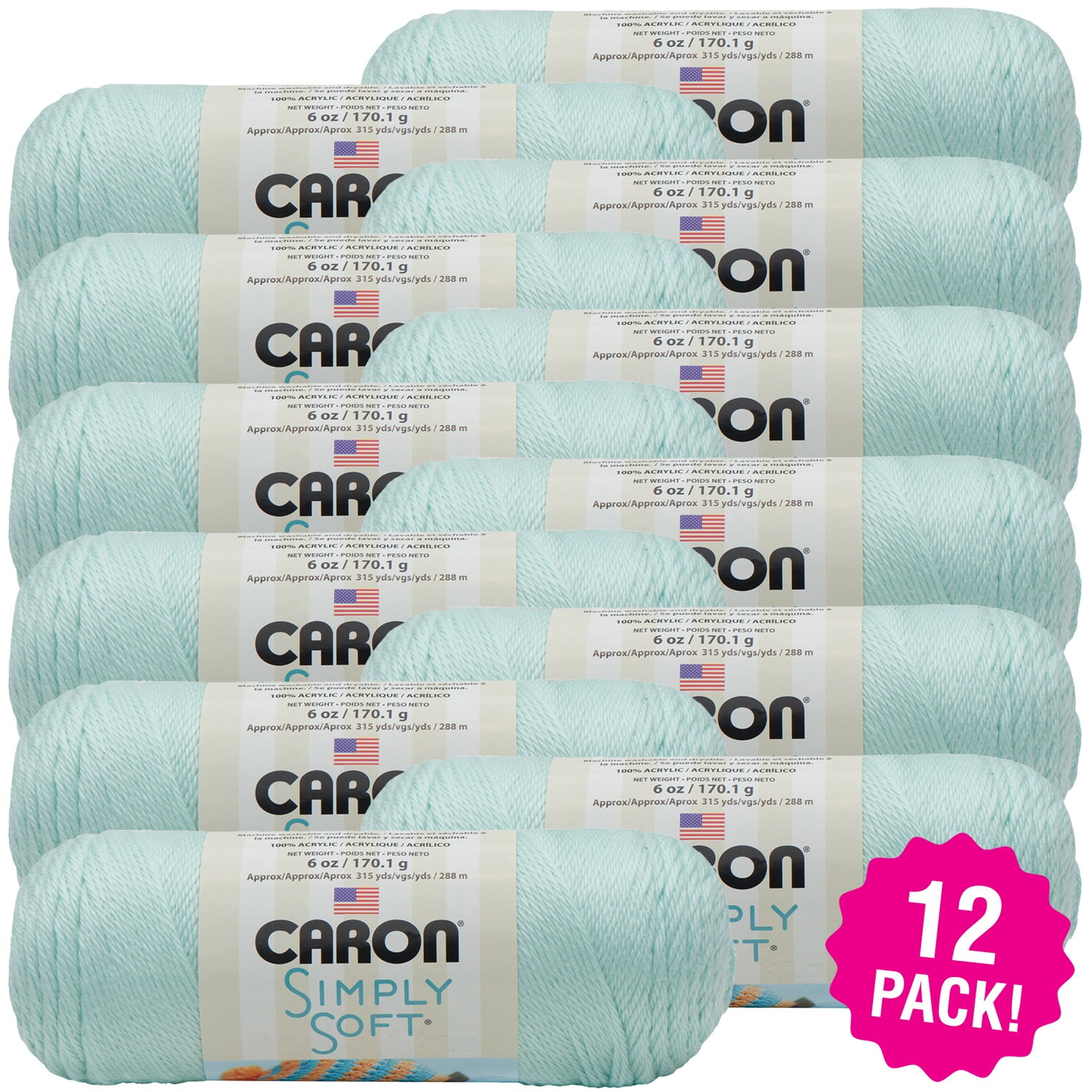 Caron Simply Soft Solids Yarn - Soft Green, 100% Acrylic, Multipack of ...