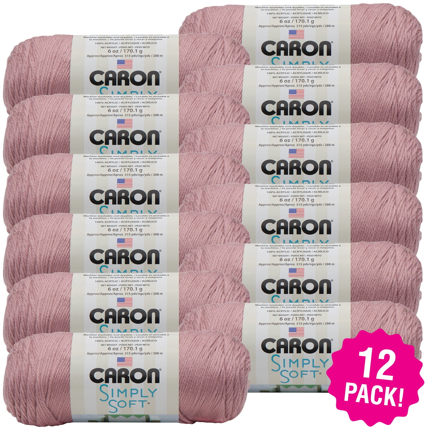 Caron Simply Soft Solids Yarn - Victorian Rose, Multipack of 12 ...
