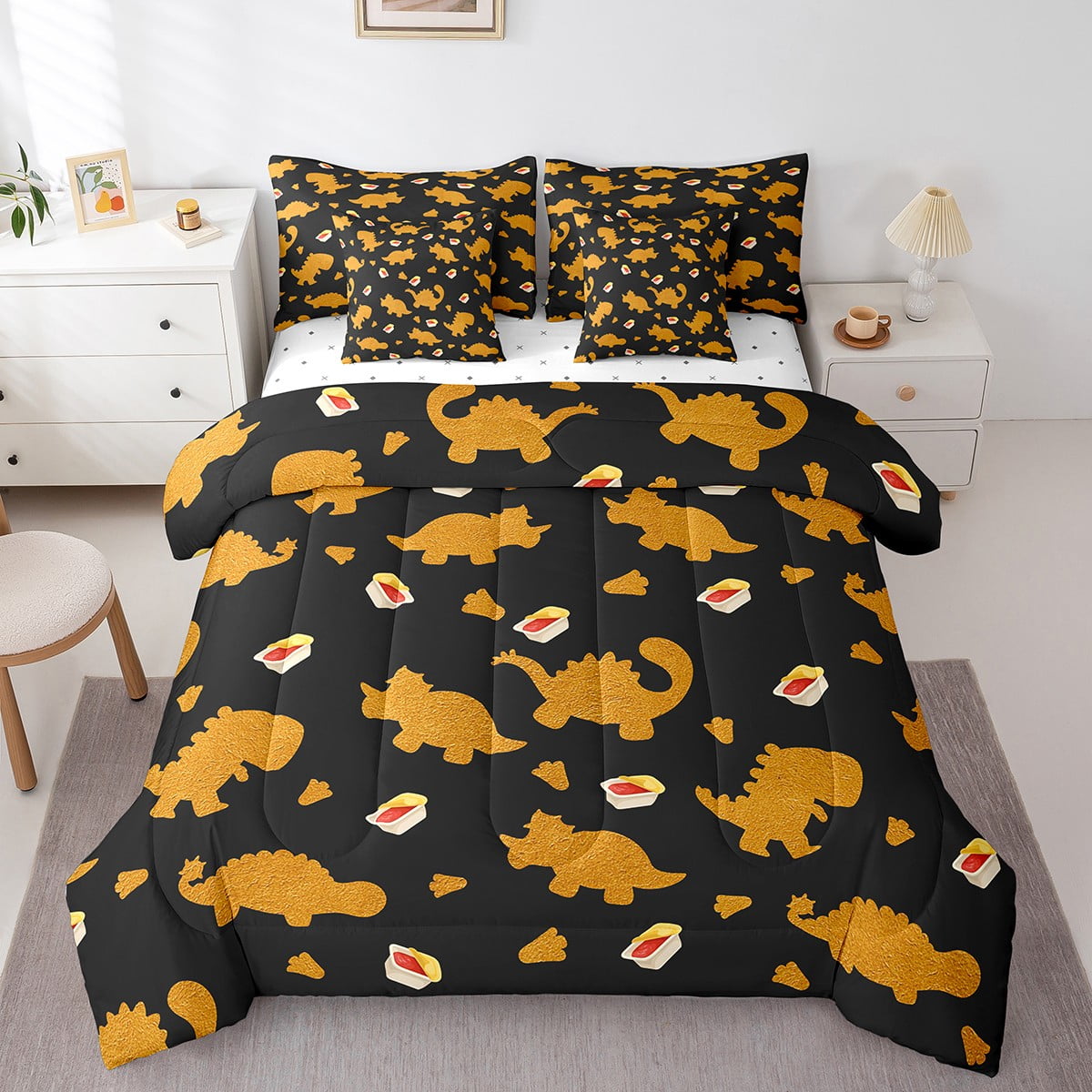 Caroon Chicken Nugget Comforter Set Twin Size, 7-Piece Dino Nugget ...