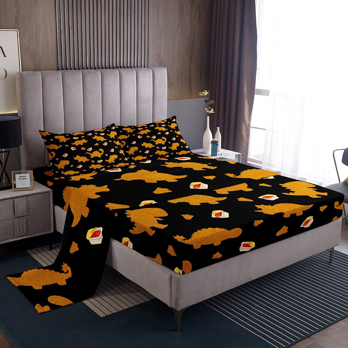 Caroon Chicken Nugget Sheet Set Queen Size, Dino Nugget Gifts Bed ...