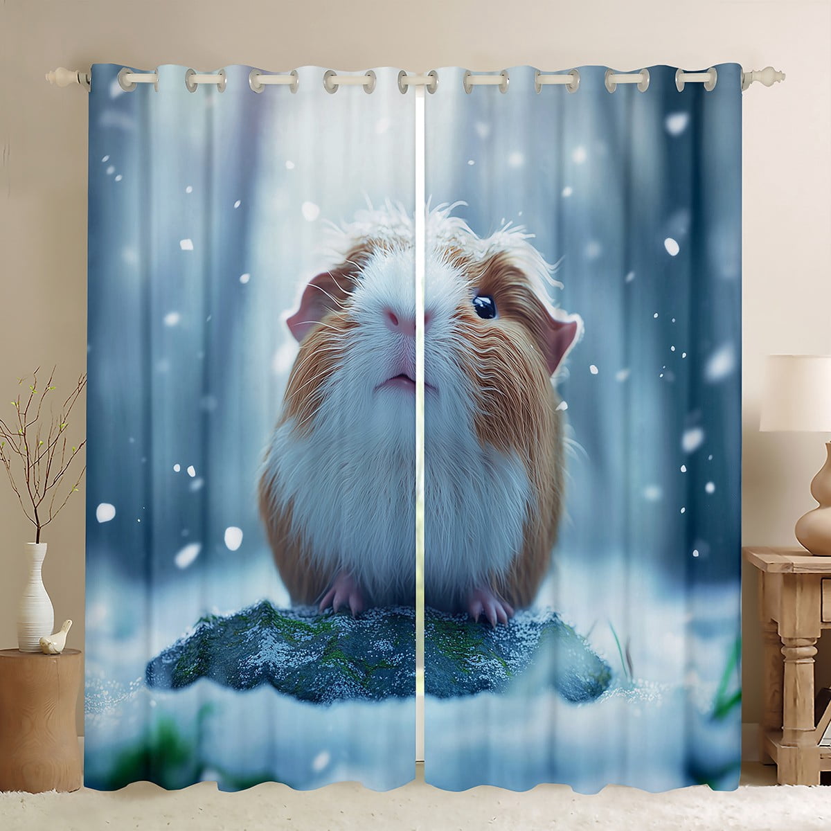 Caroon Guinea Pig (38Wx45L) 2 Panels Curtains Bedroom Decor Snow ...