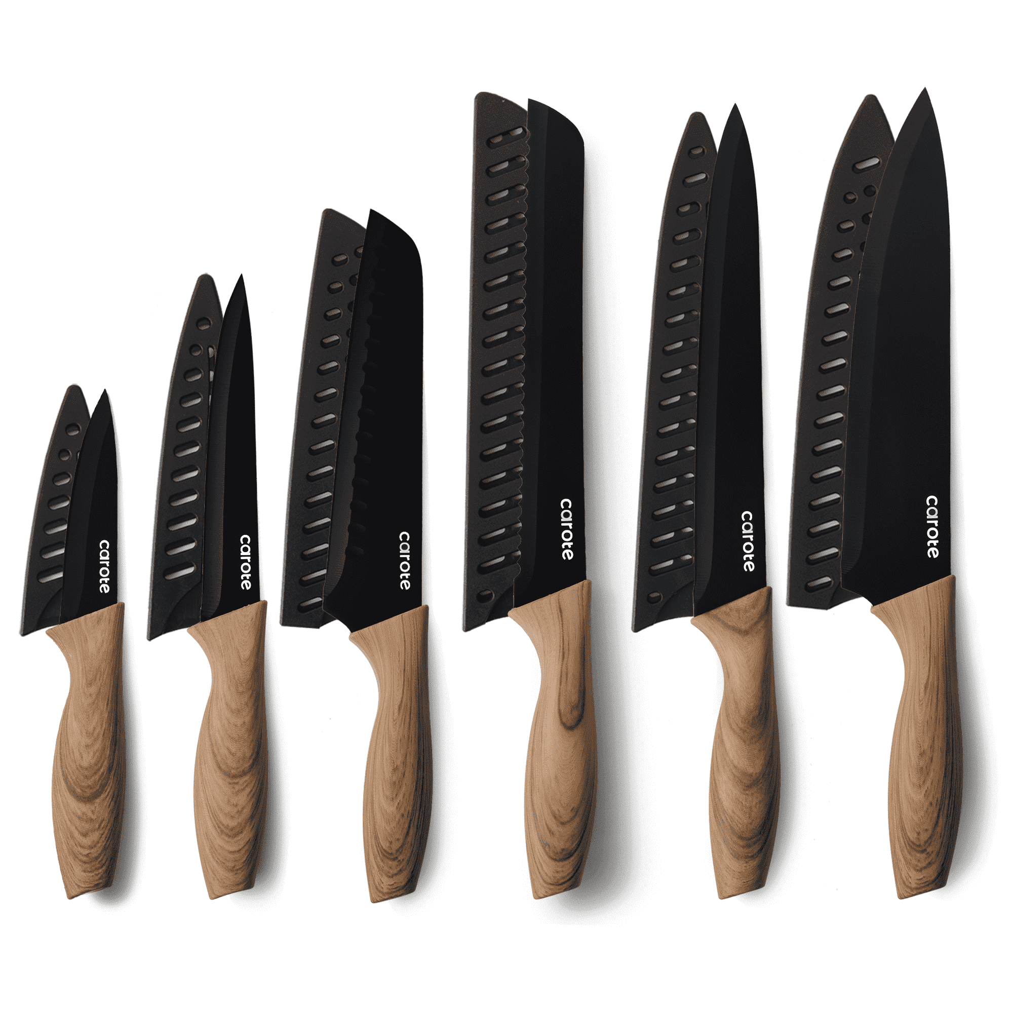 Carote 12Pcs Knife Set with Blade Guards, Black Granite Ceramic Coating ...