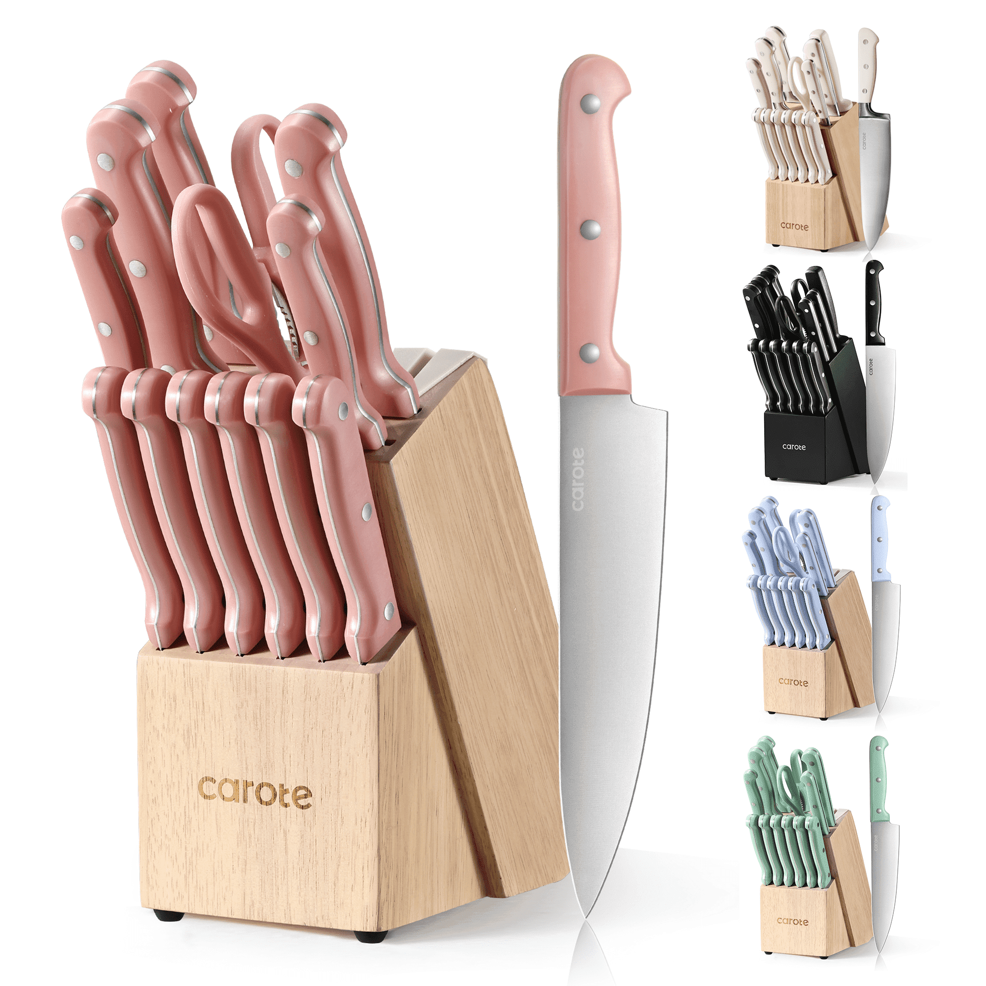 Carote 14 Pcs Knife Set, Stainless Steel Kitchen Knives, Ergonomic ...