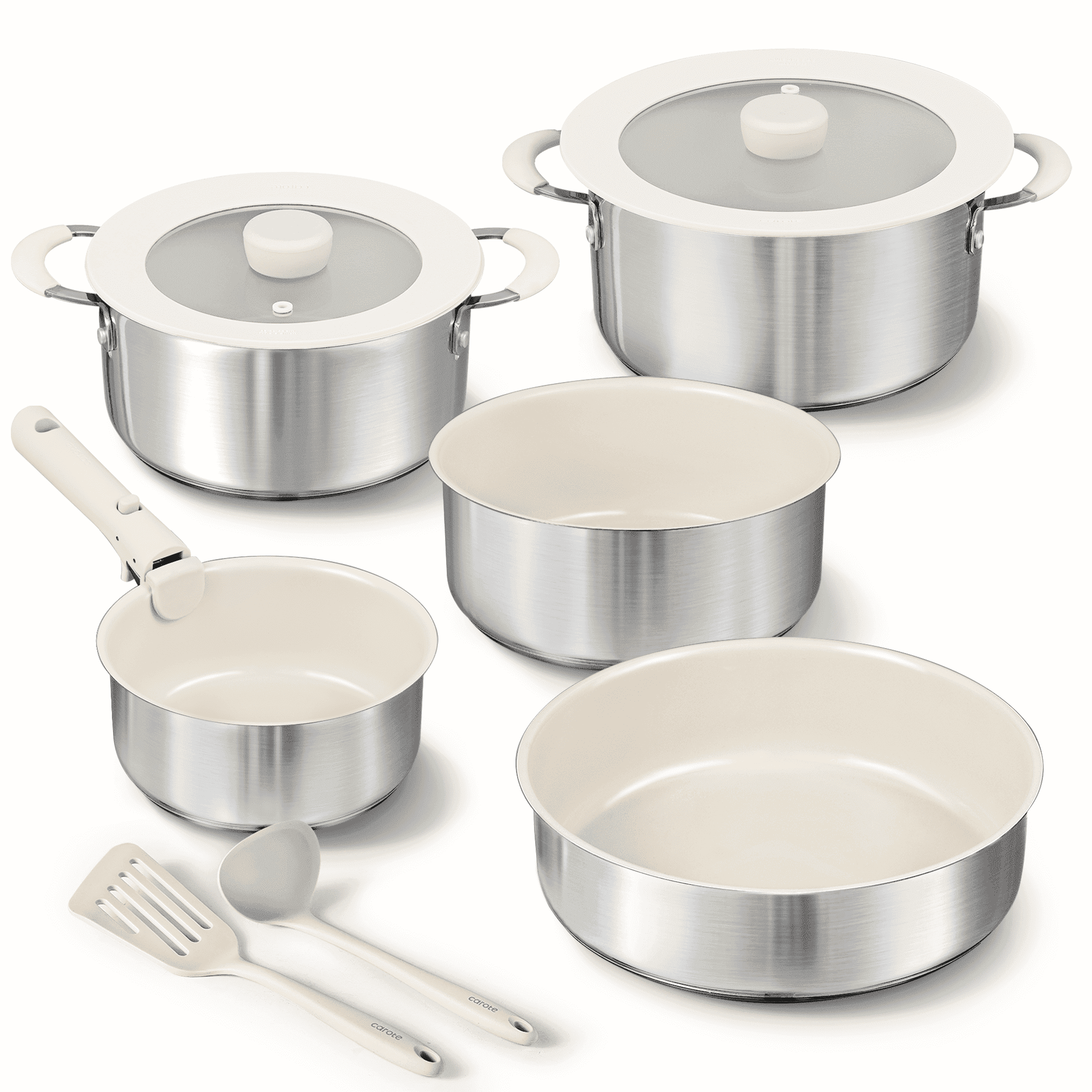 Carote Nonstick Ceramic Cookware Sets W/ Detachable Handle, Stainless ...
