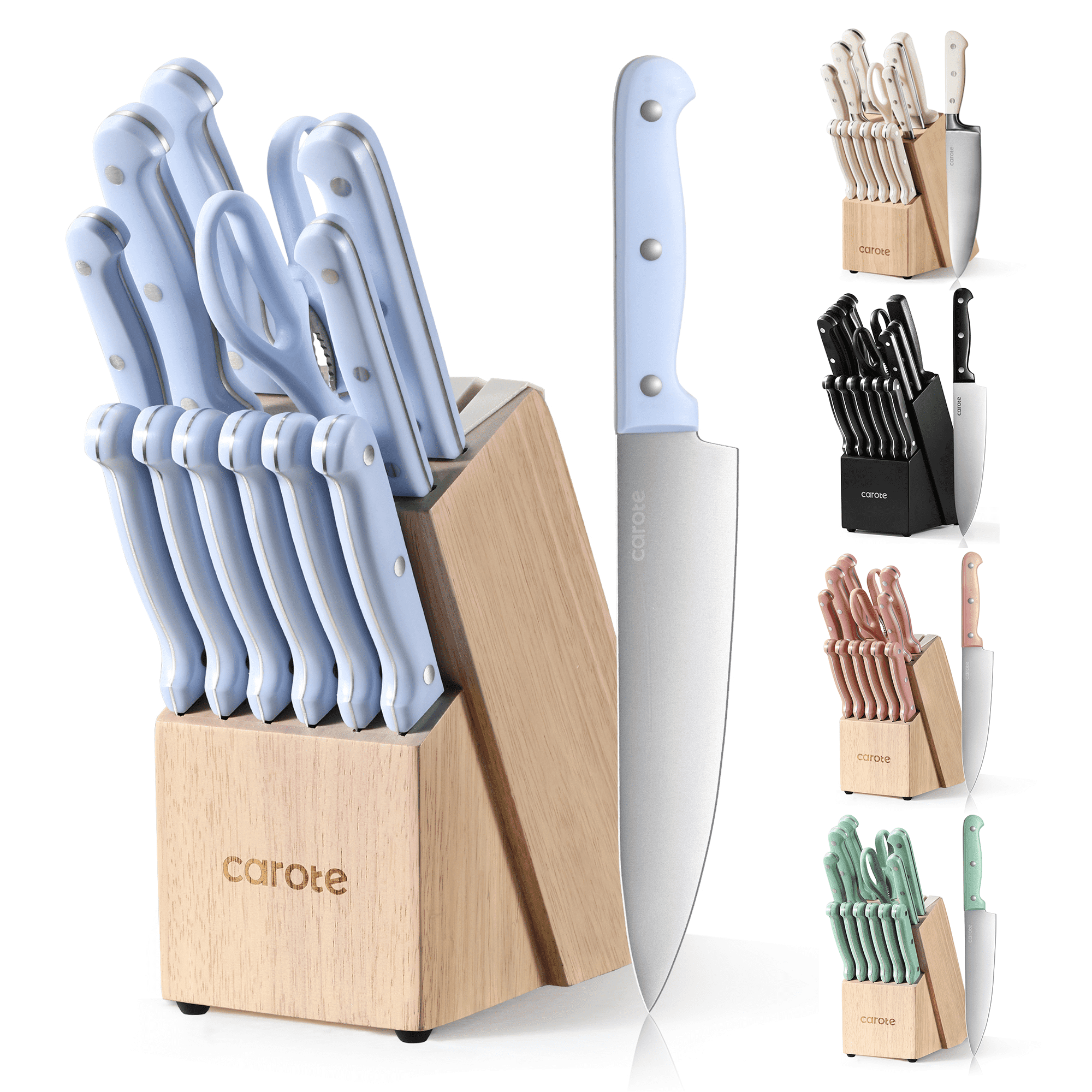 Carote 14 Pieces Knife Set with with Built-in Sharpener Block ...