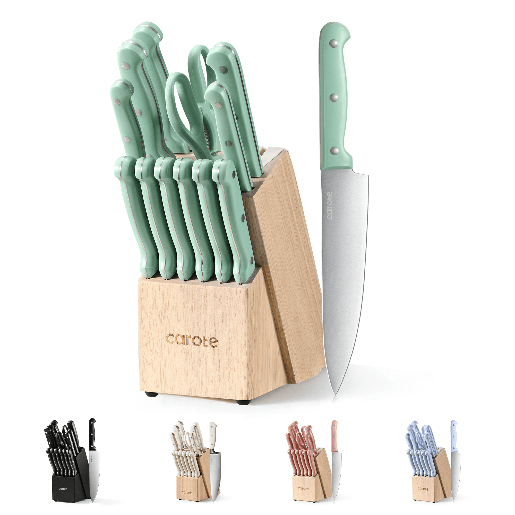 Carote 14 Pieces Knife Set with Wooden Block Stainless Steel Knives ...