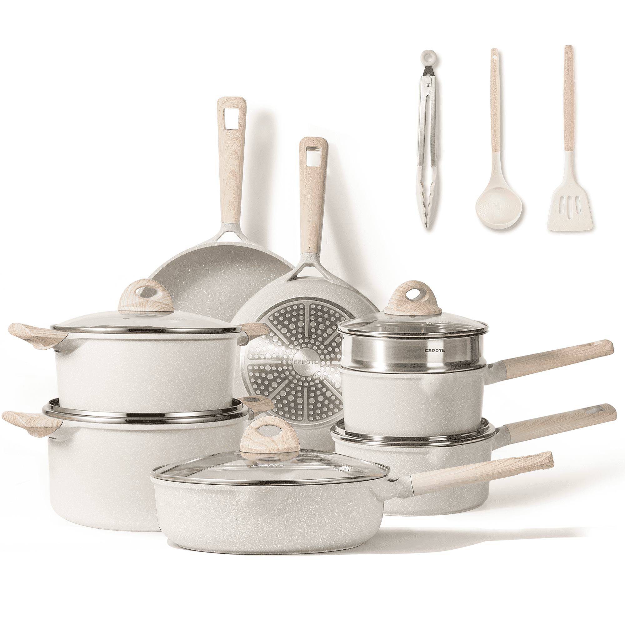 Carote 16 Pcs Nonstick Cookware Sets, Pots and Pans Set, Beige ...