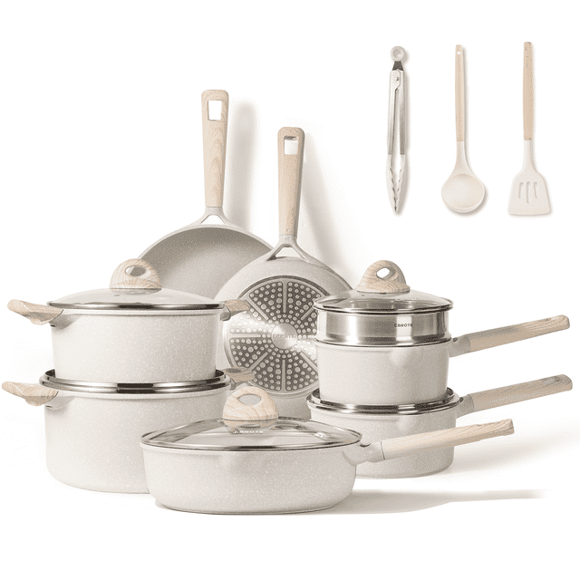Carote 16 Pcs Nonstick Cookware Sets, Pots and Pans Set, Beige ...