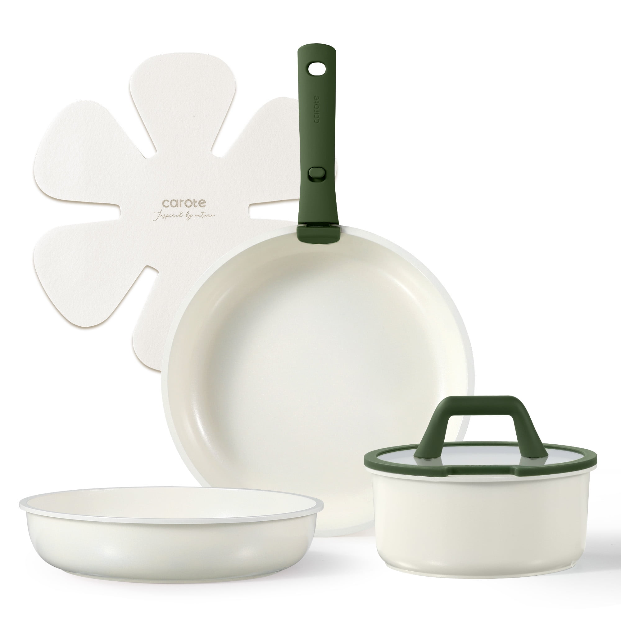 Carote 8 Pcs Ceramic Nonstick Cookware Set, Detachable Handle, Oven and ...