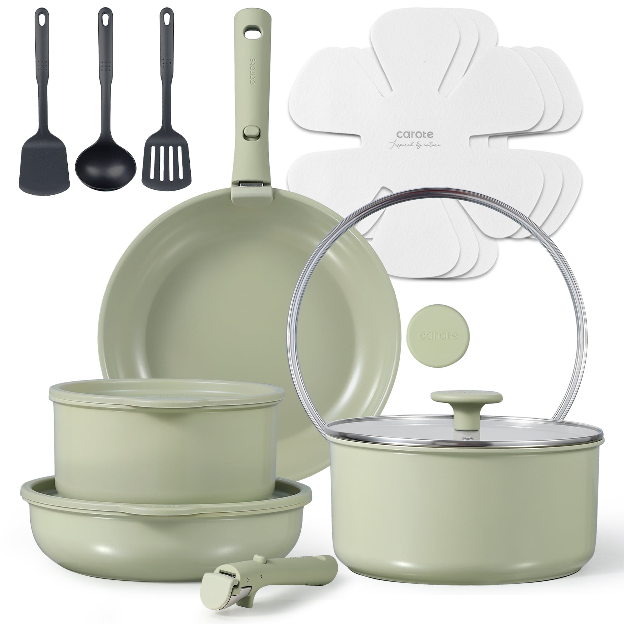 Carote 16-Piece Ceramic Nonstick Cookware Set, Pots and Pans Set with ...