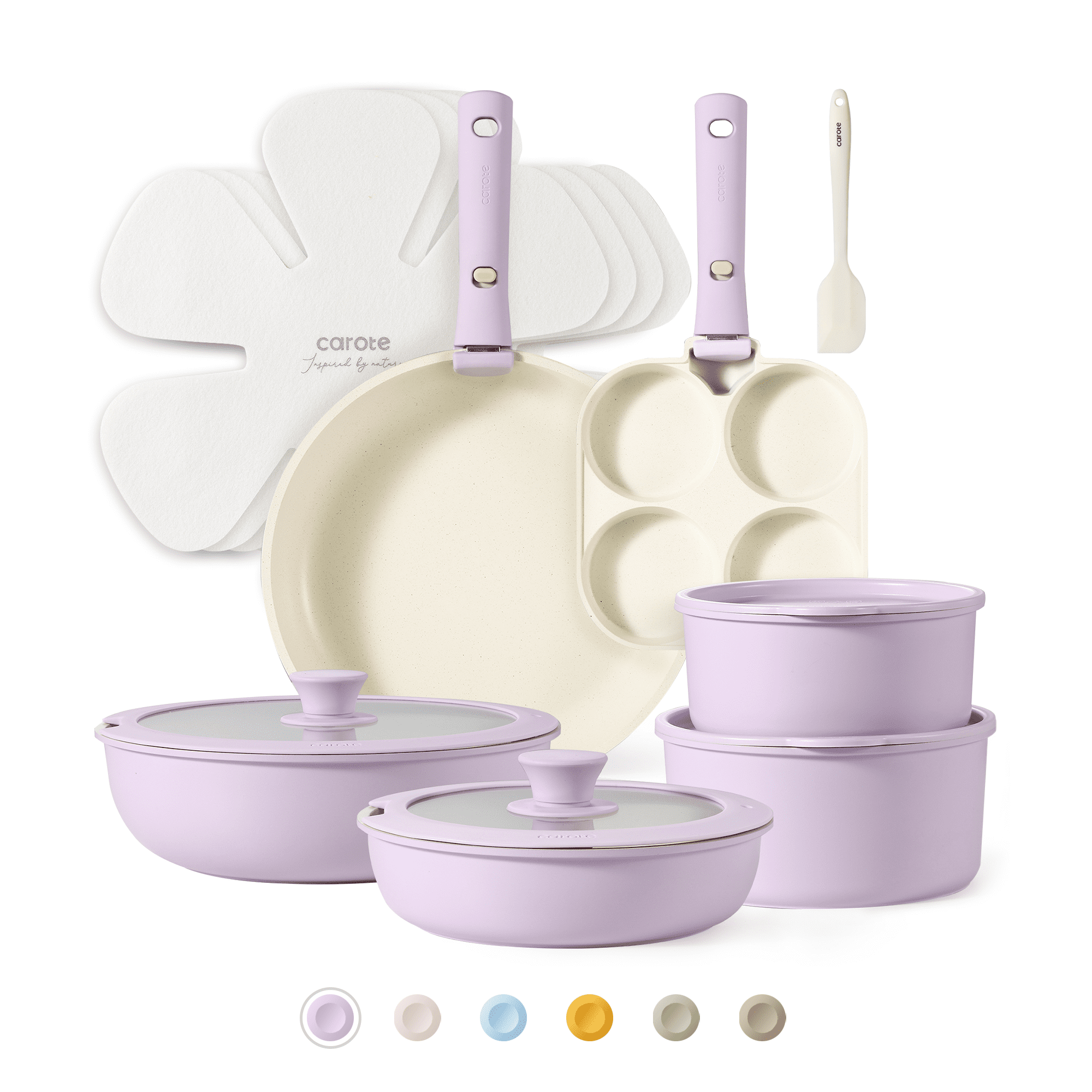 Carote 17 Pcs Nonstick Cookware Sets, Pots and Pans Set with Detachable ...