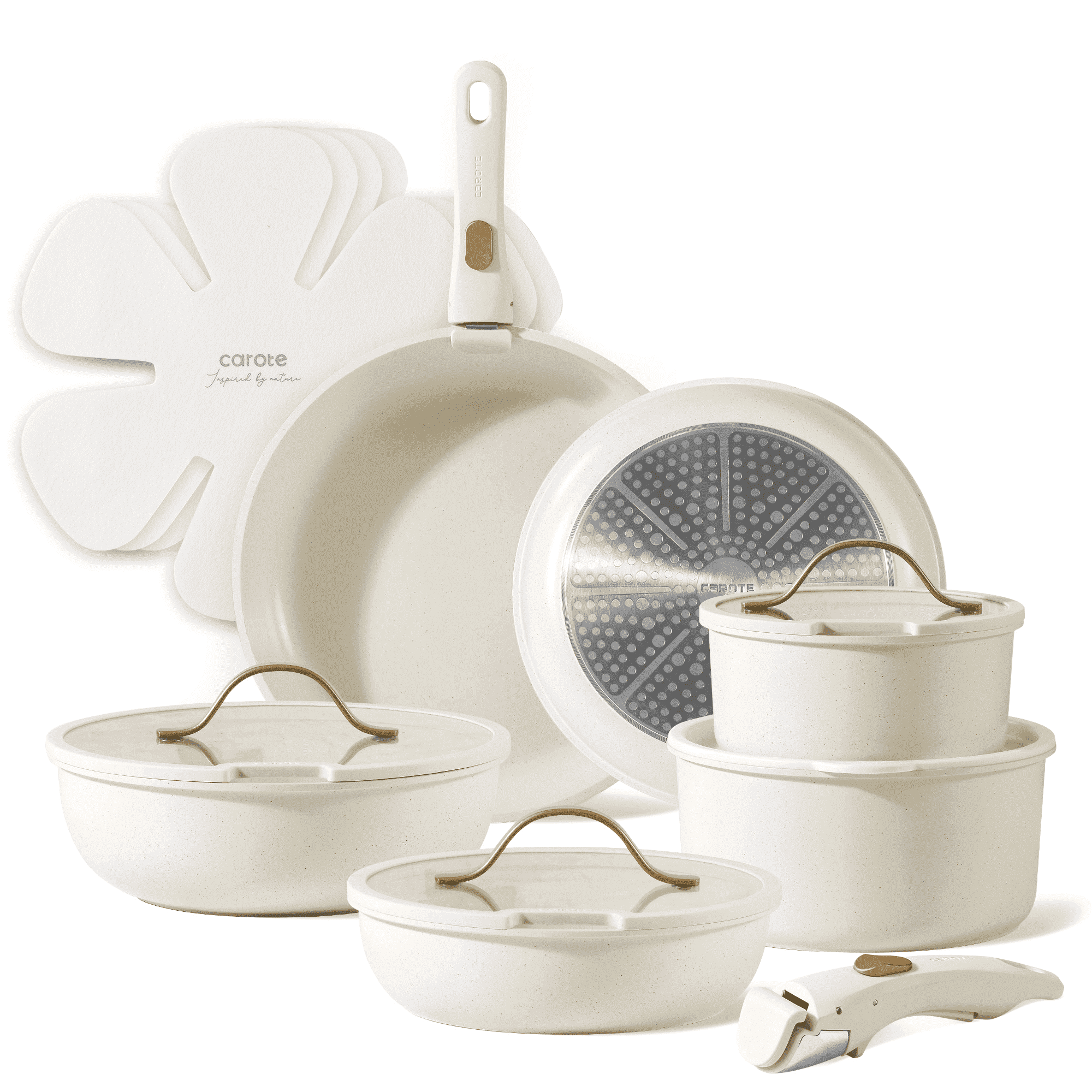 CAROTE 17pcs Nonstick Granite Cookware Set, Detachable Handle ...