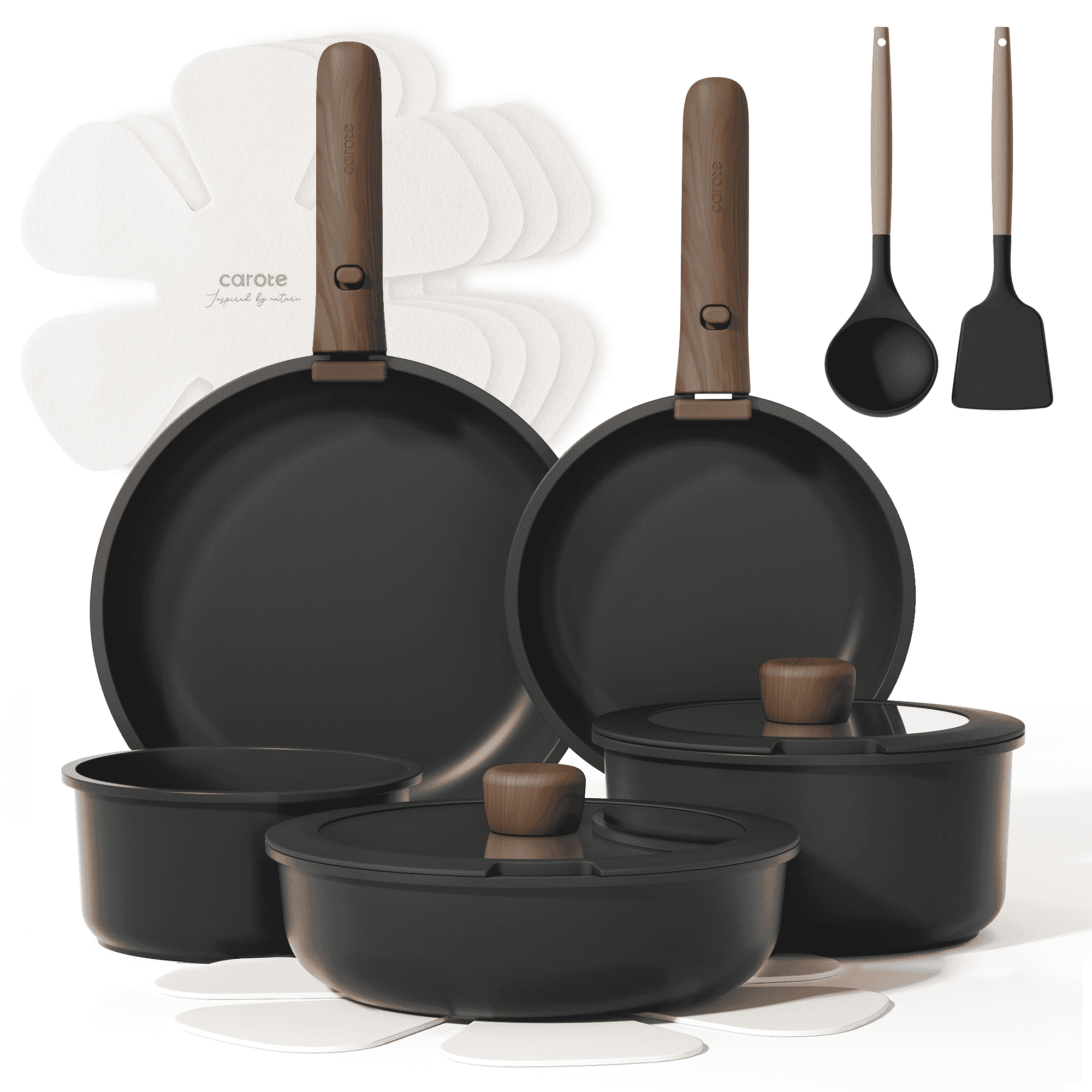 Carote 15 Pcs Nonstick Cookware Sets, Granite Non Stick Pots and Pans ...