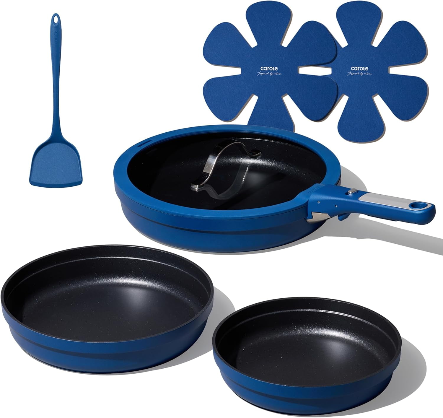 Carote Nonstick Frying Pan Set, 8 Pcs, Detachable Handle, Stackable ...