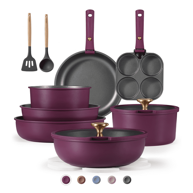 Carote 20 Pcs Nonstick Cookware Sets, Pots and Pans Set with Detachable ...