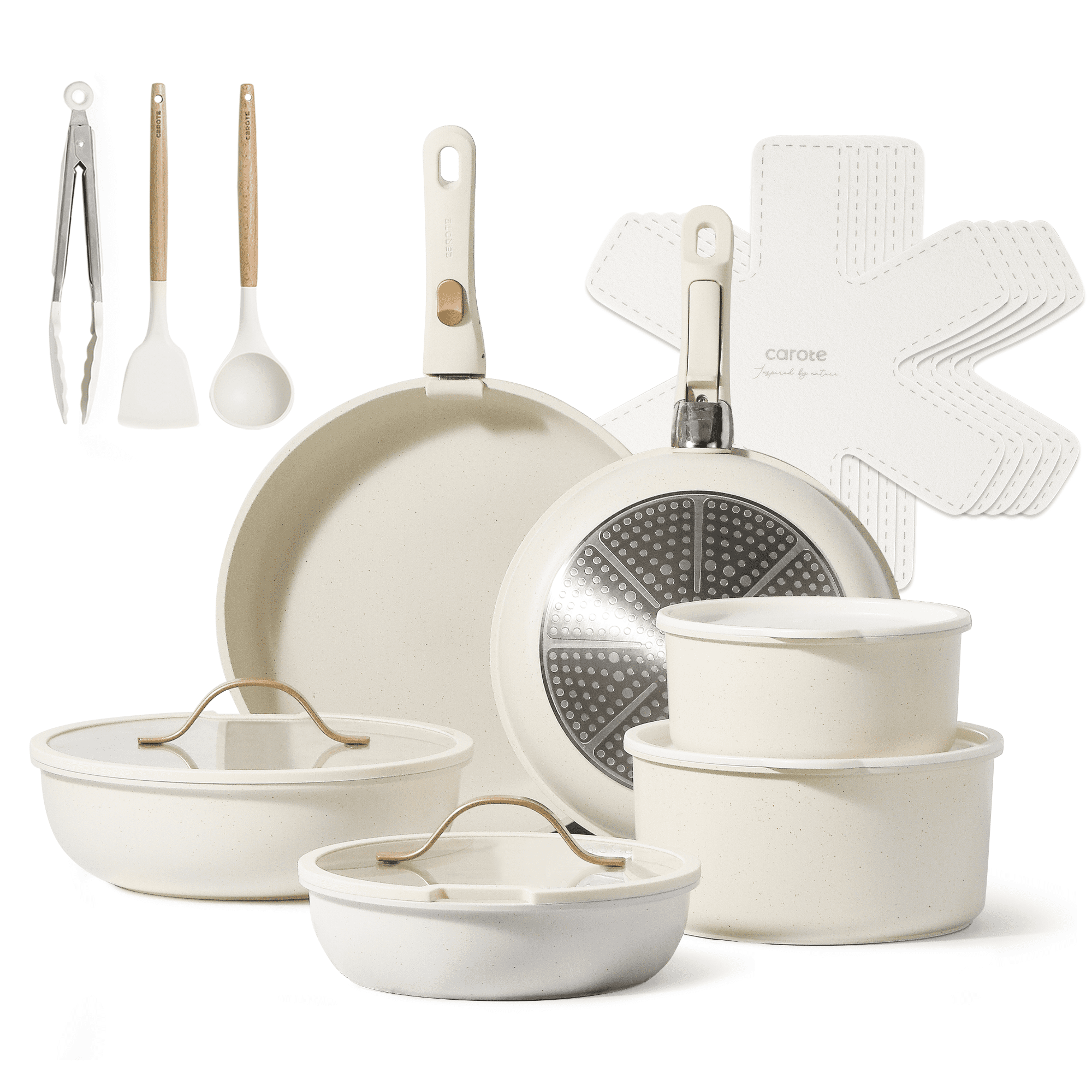 Carote 20 Pcs Nonstick Cookware Sets, Pots and Pans Set with Detachable ...