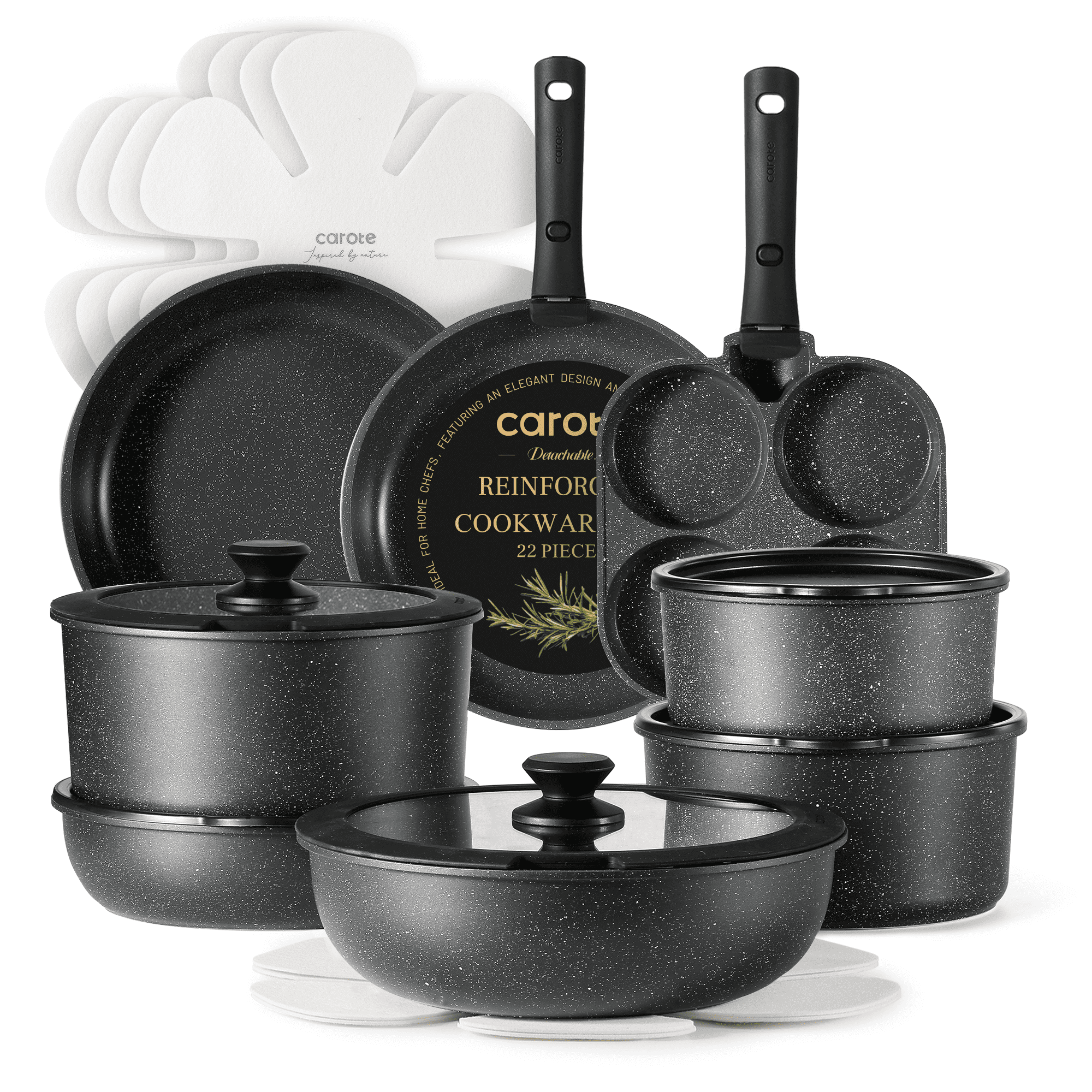 Carote 22pcs Nonstick Cookware Set with Detachable Handle, Induction ...