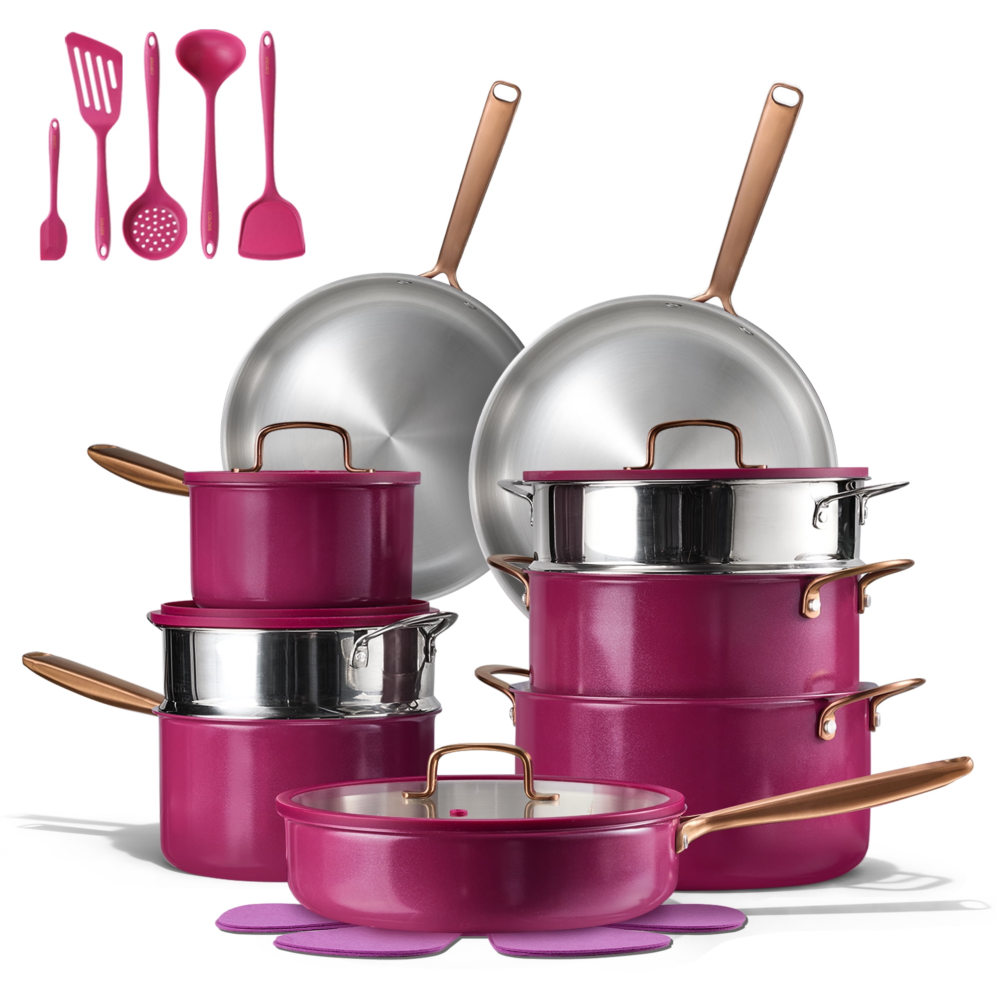 Carote 24-Piece Tri-Ply Stainless Steel Pots and Pans Set, Induction ...