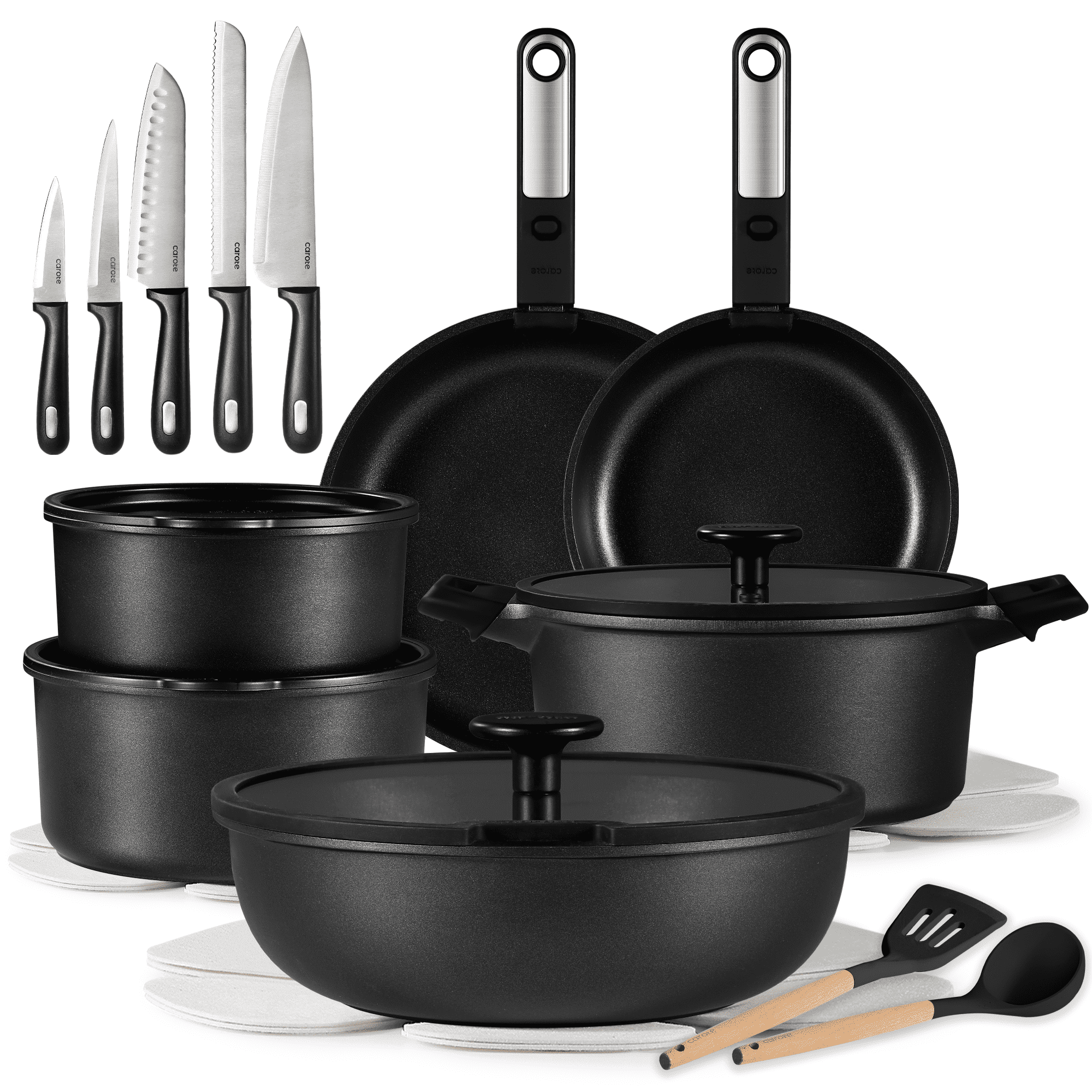 Carote 25Pcs Nonstick Cookware Sets, Pots and Pans W/ Removable Handle ...