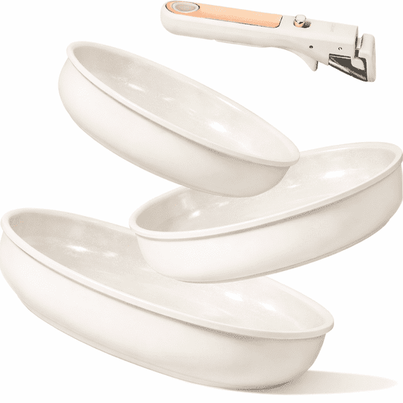 Carote 4 Pcs Ceramic Pans Set, Nonstick Skillets with Detachable Handle ...