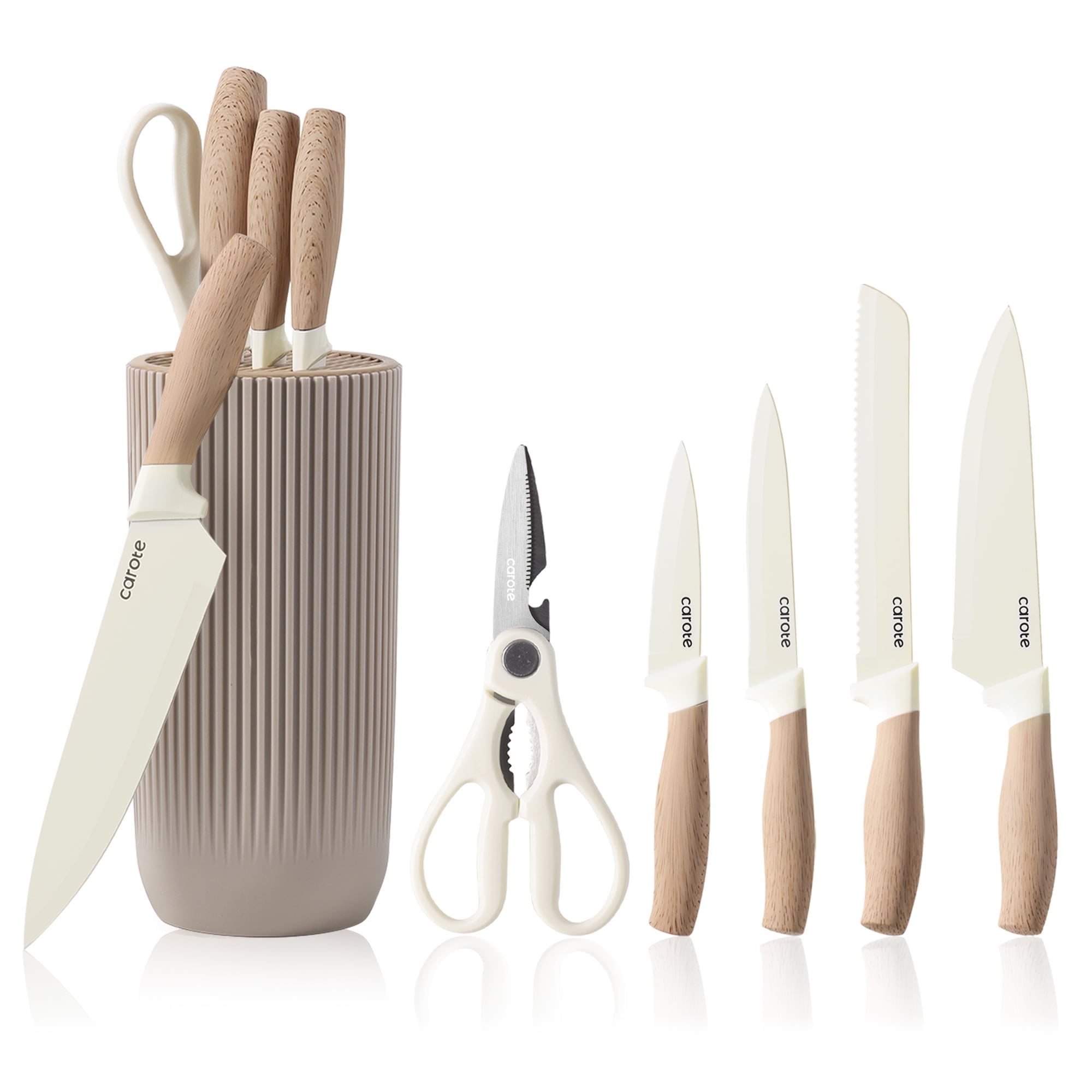 Carote 6Pcs Knife Set with Universal Block, Ceramic Coating, Stainless ...