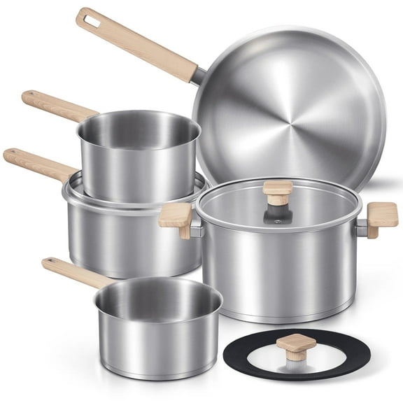 Carote Large 8 Pcs Nonstick Induction Kitchen Cookware Set, Beige ...
