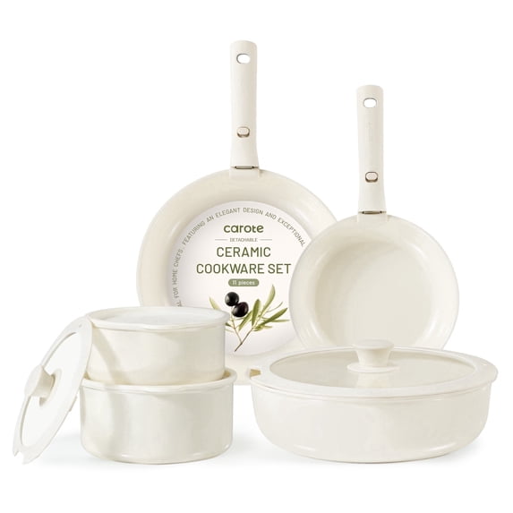 Carote Ceramic Cookware Set 11 Pcs, Nonstick, Detachable Handles ...