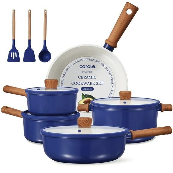 Carote Nonstick Ceramic Cookware Set 12-Piece, Pots and Pans for ...