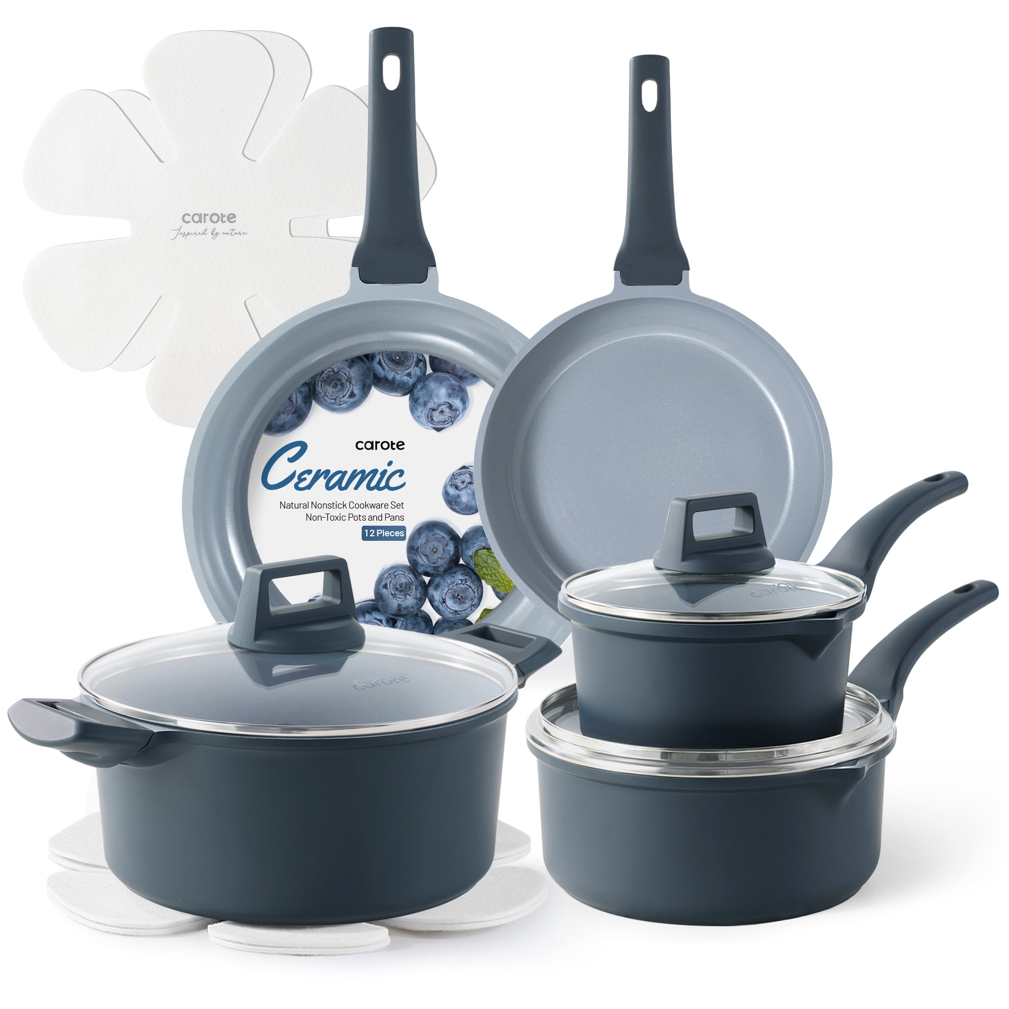 Carote Ceramic Cookware Sets, 12Pcs Non Toxic Pots and Pans Set ...