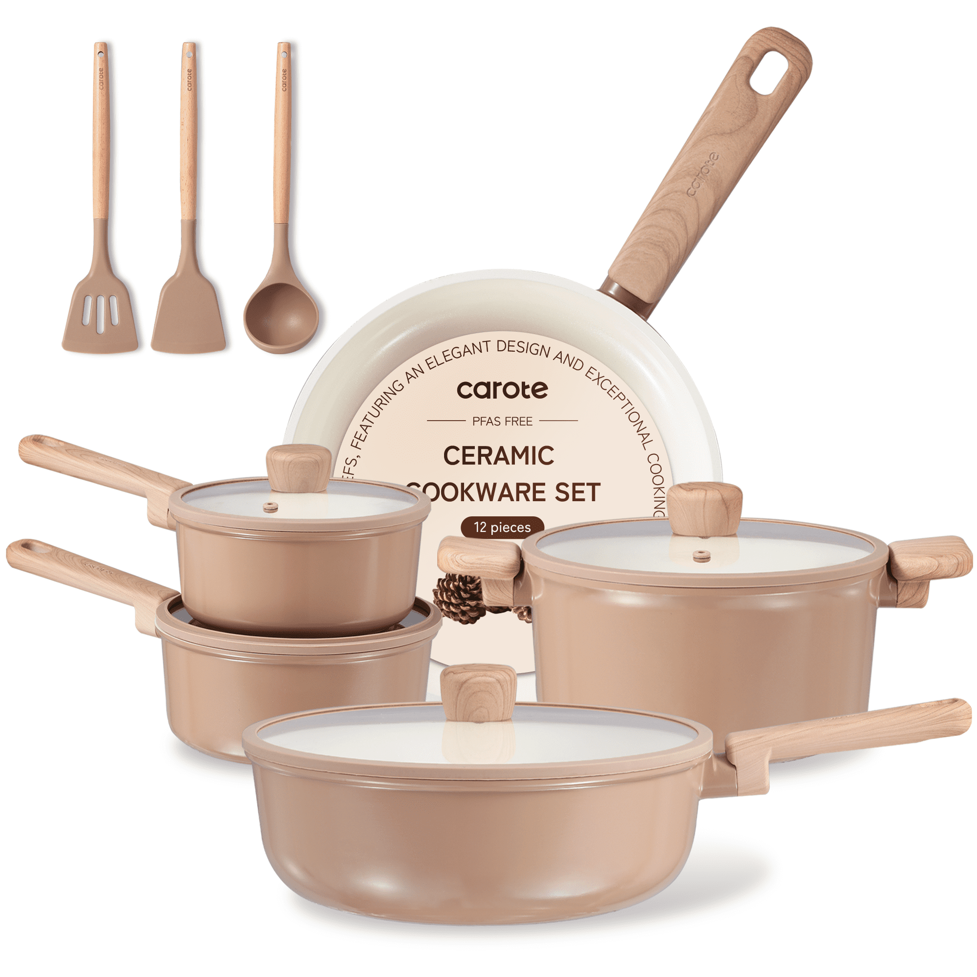 Carote Ceramic Cookware Sets, 12 Pcs Nonstick Pots and Pans Set, Non Toxic Induction Cookware ...