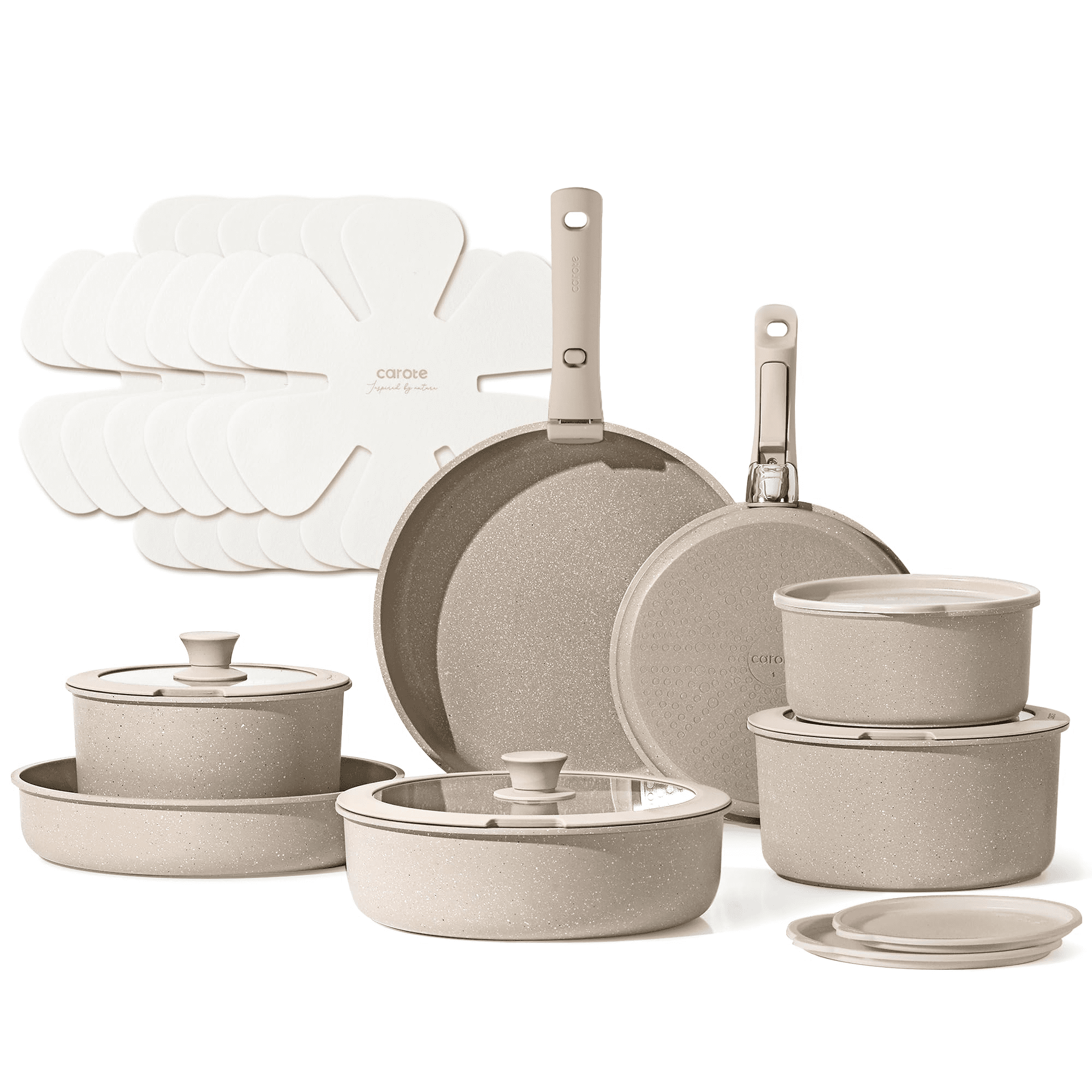 Carote Nonstick Cookware Sets, 21 Pcs Granite Non Stick Pots and Pans ...