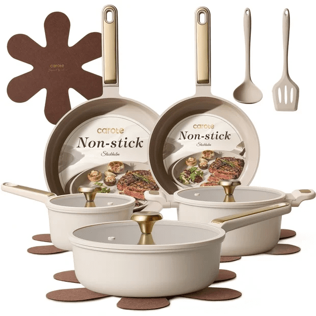 Carote 14-Piece Pots and Pans Set, Ceramic Nonstick Cookware Set with ...