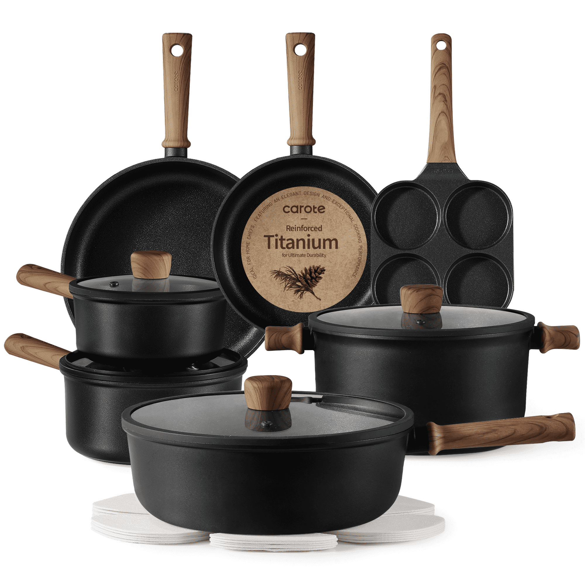 Carote Nonstick Cookware Sets, 15 Pcs Granite Non Stick Pots and Pans ...