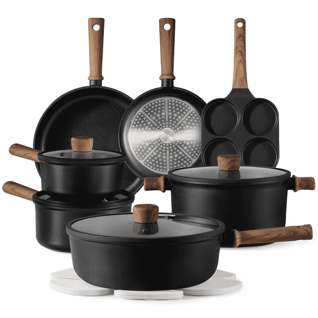 Carote Nonstick Cookware Sets, 15 Pcs Granite Non Stick Pots and Pans ...