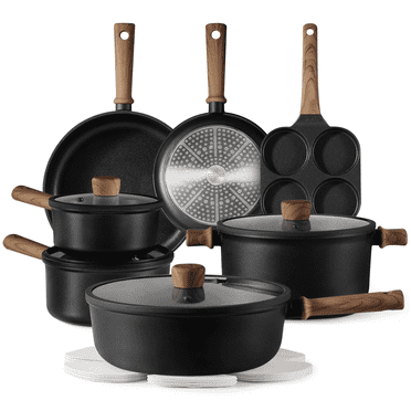 Carote Non-Stick Complete 13-Pcs Induction Kitchen Cookware Set, Black ...
