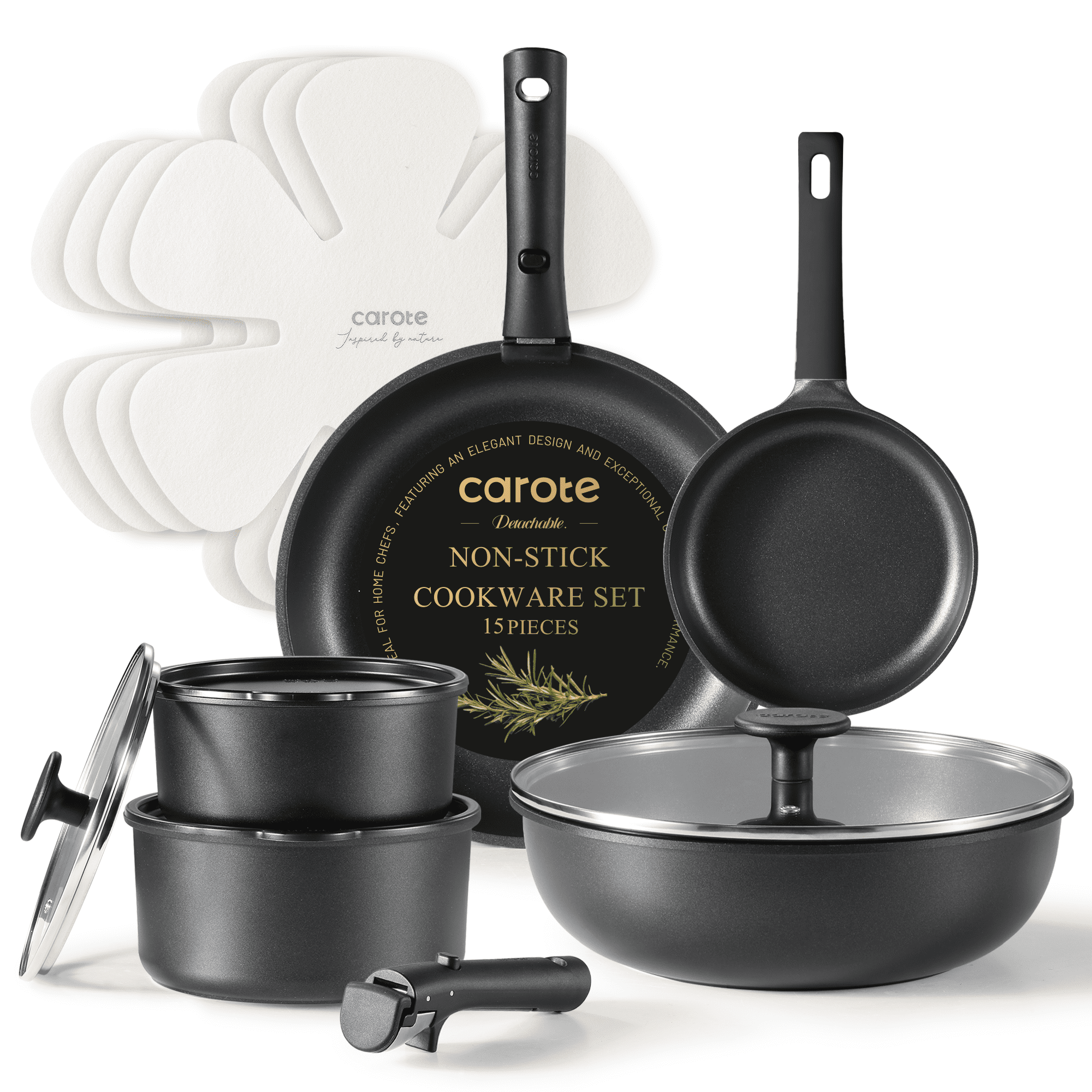 Carote Nonstick Cookware Sets, 15 Pcs Pots and Pans with Removable ...