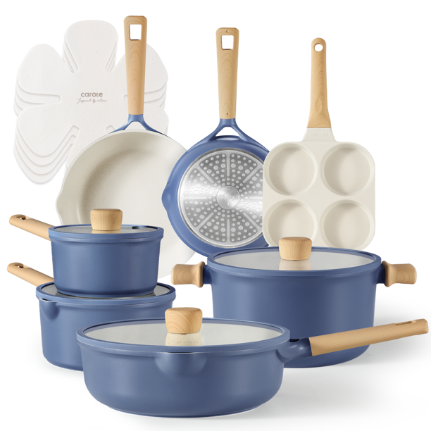 Carote Nonstick Cookware Sets, 15 Pcs Granite Non Stick Pots and Pans ...