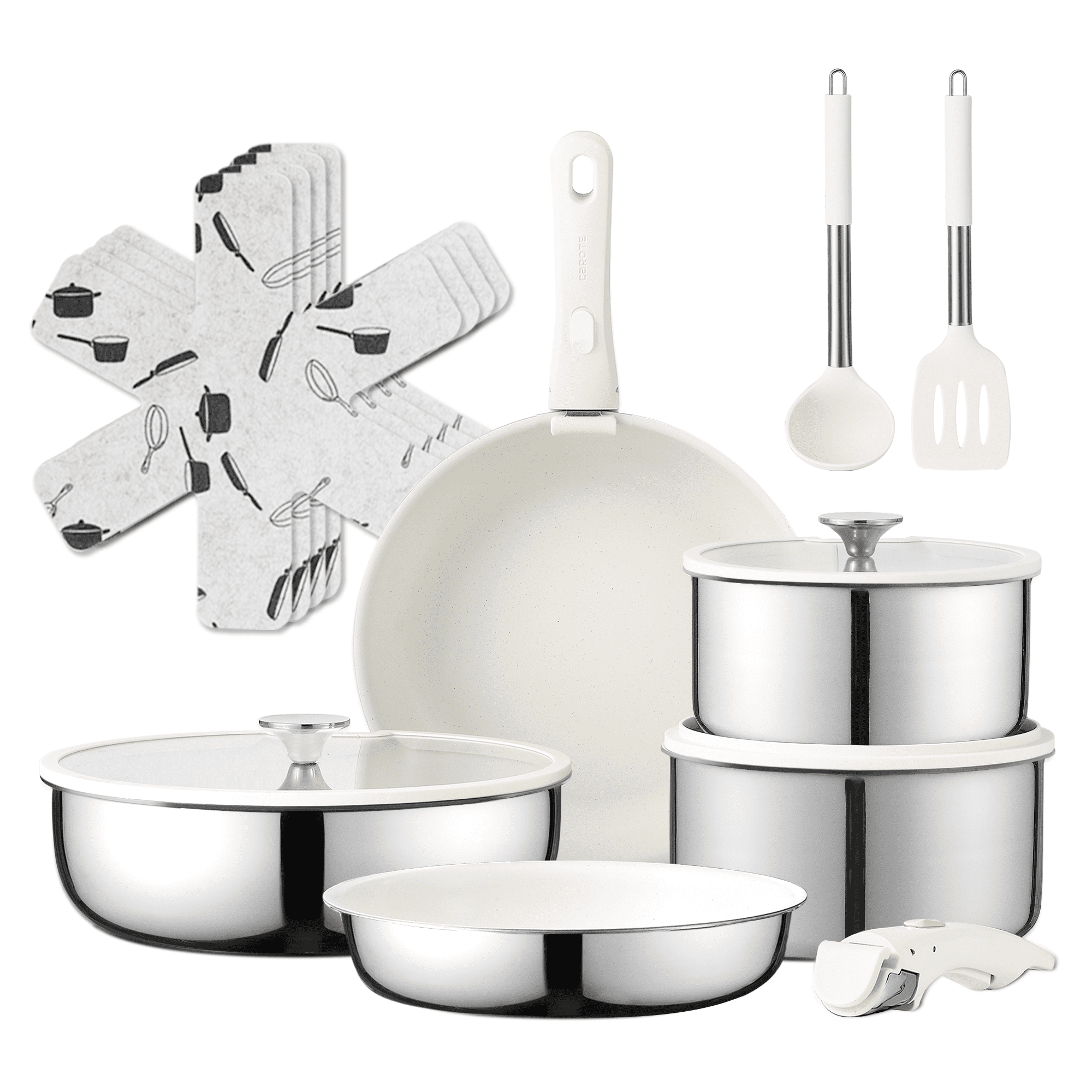 Carote 16 Pcs Nonstick Cookware Set, Nesting Stainless Steel Pots and ...