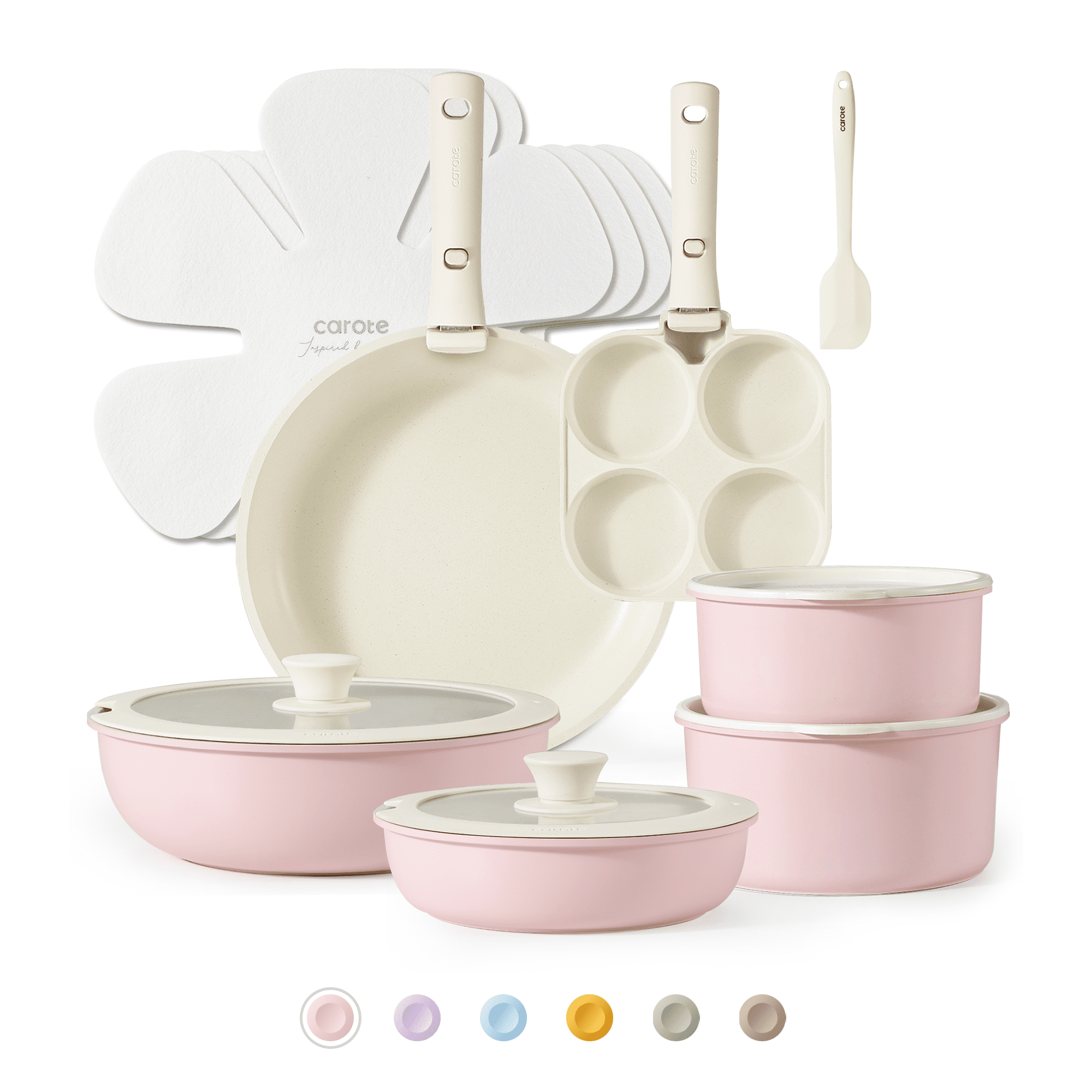 Carote Pink Cookware Sets, 17 Pcs Pots and Pans with Removable Handle ...